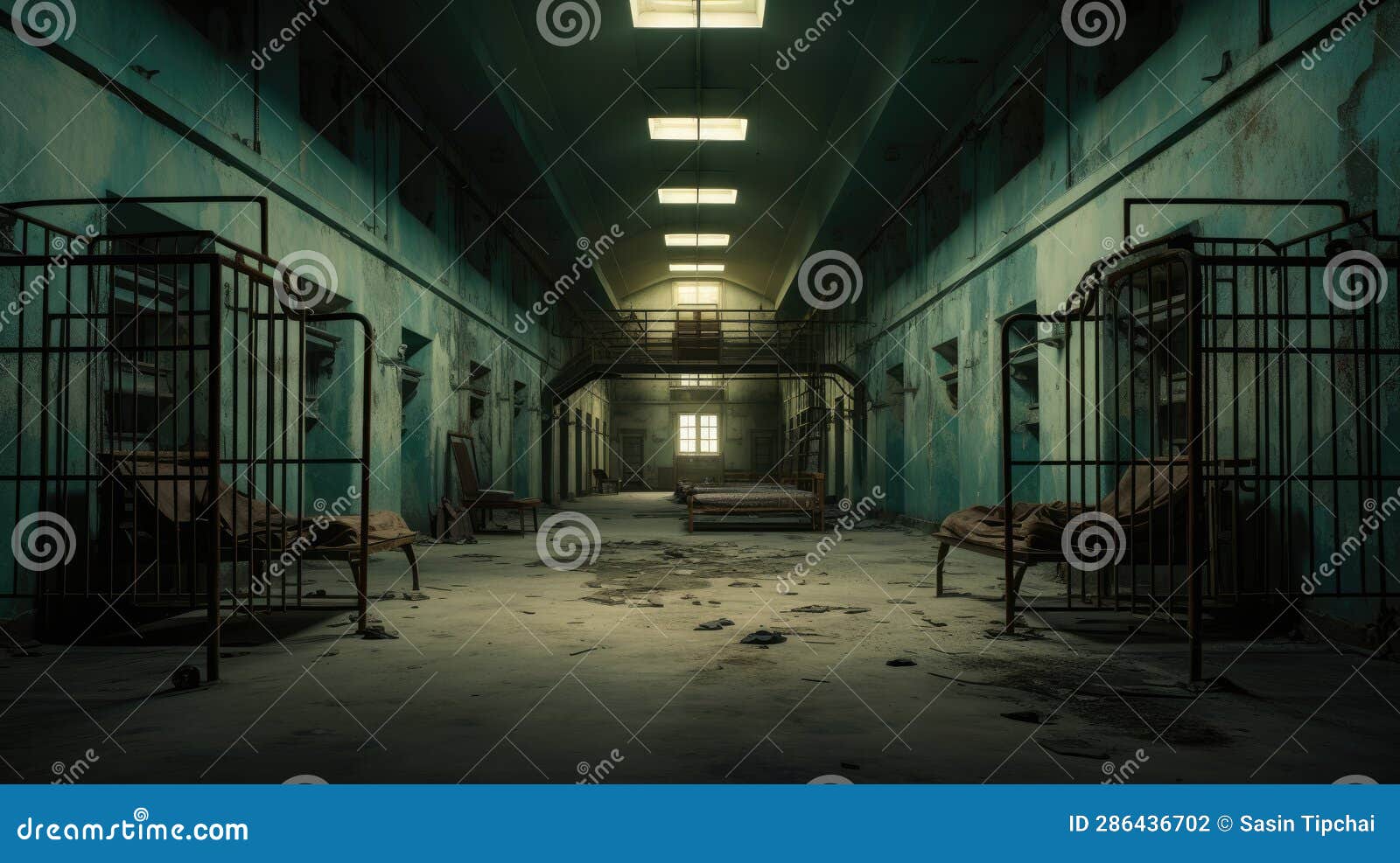 Prison Cellblock, Jail Bar Door Locked, Empty Dungeon In A Row, Front ...
