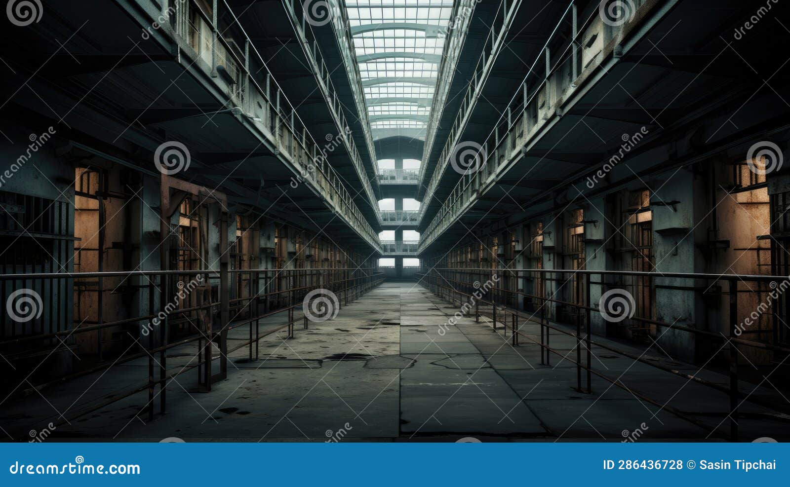 Rows of Prison Cells, Prison Interior Stock Illustration - Illustration ...