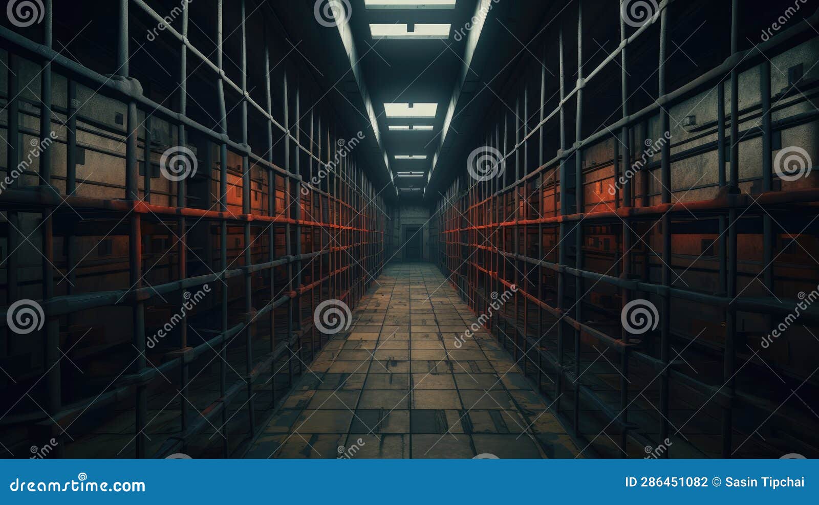 Rows of Prison Cells, Prison Interior Stock Illustration - Illustration ...