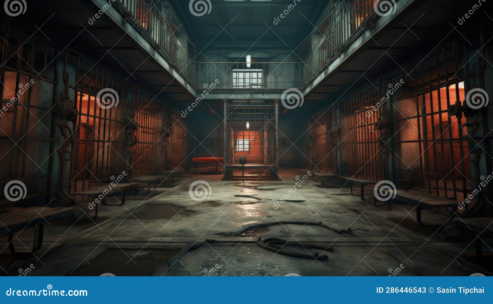 Rows of Prison Cells, Prison Interior Stock Illustration - Illustration ...