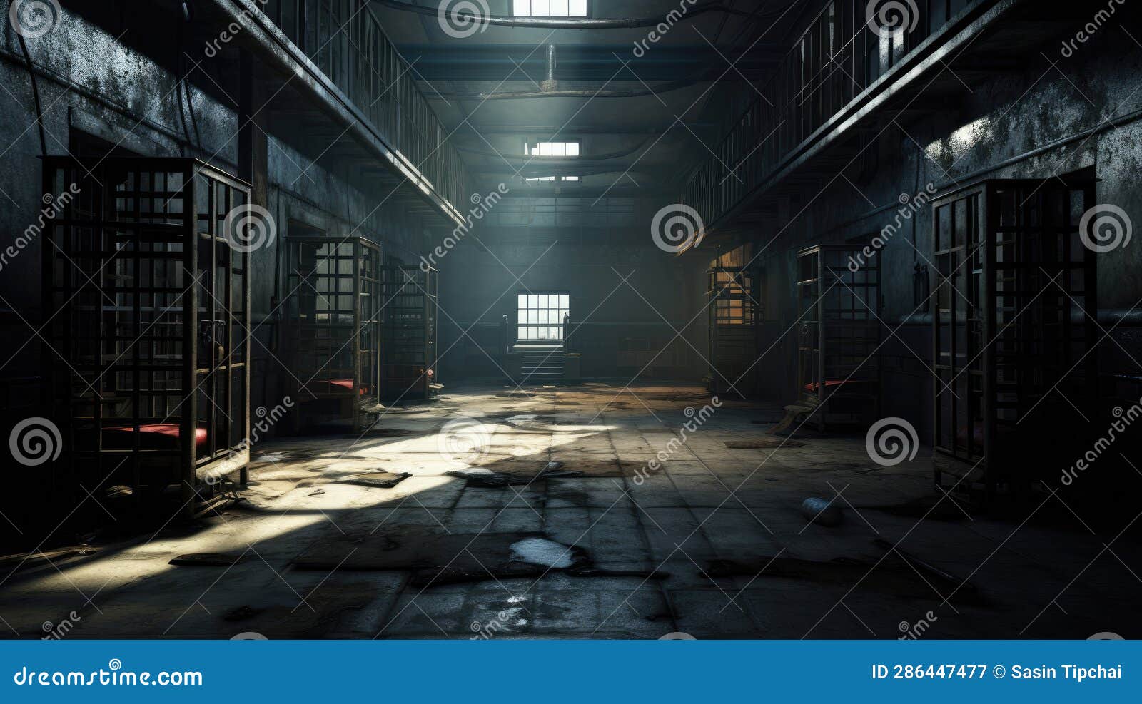 Rows of Prison Cells, Prison Interior Stock Illustration - Illustration ...