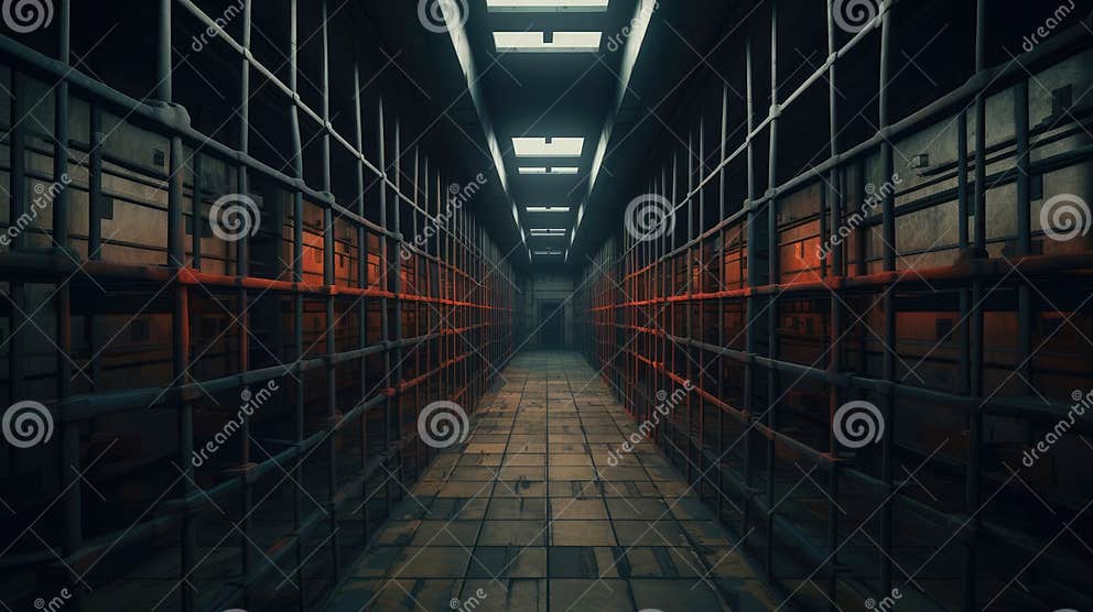 Rows of Prison Cells, Prison Interior Stock Illustration - Illustration ...