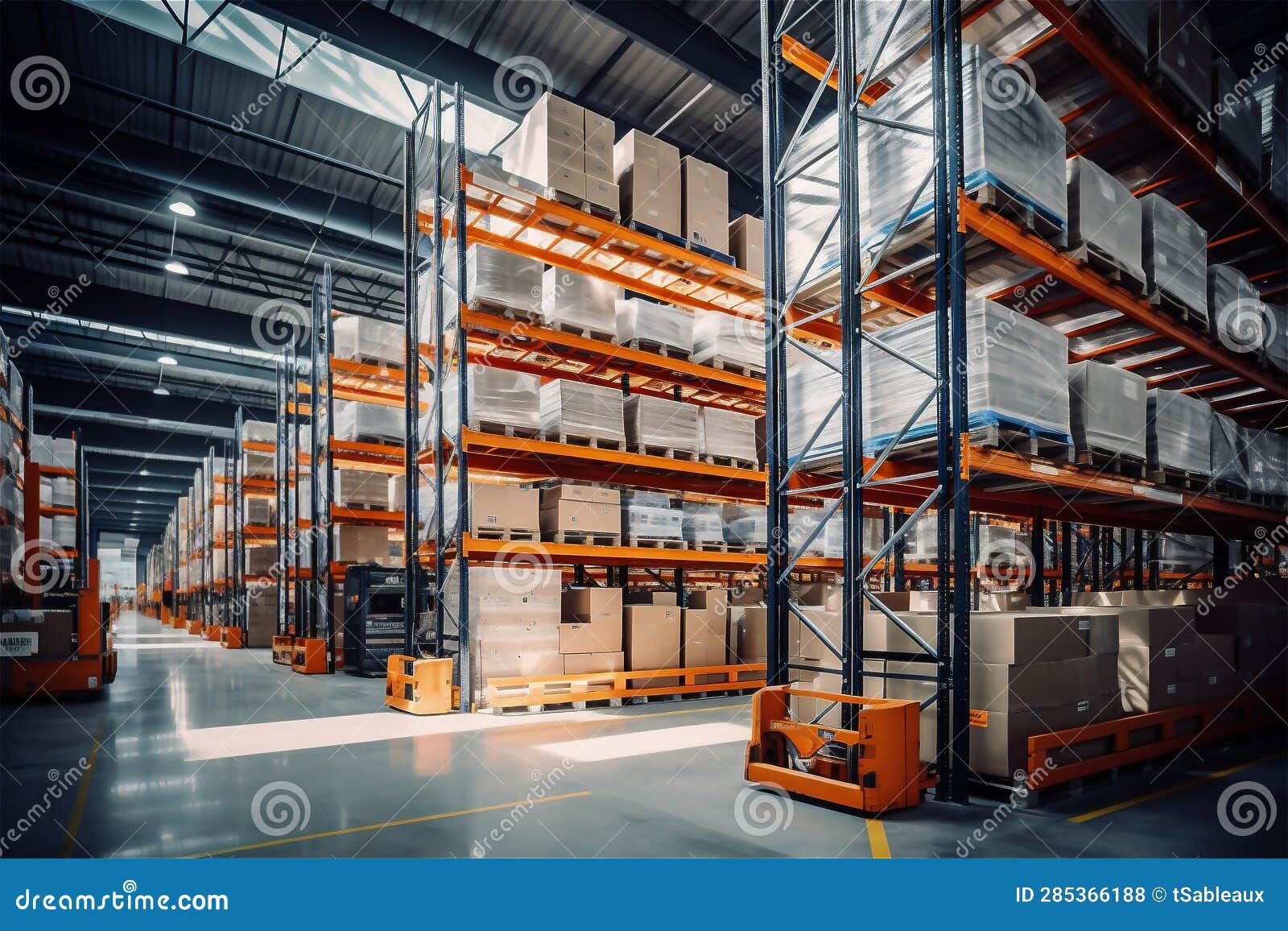 Rows of Racks in a Warehouse Stock Illustration - Illustration of ...