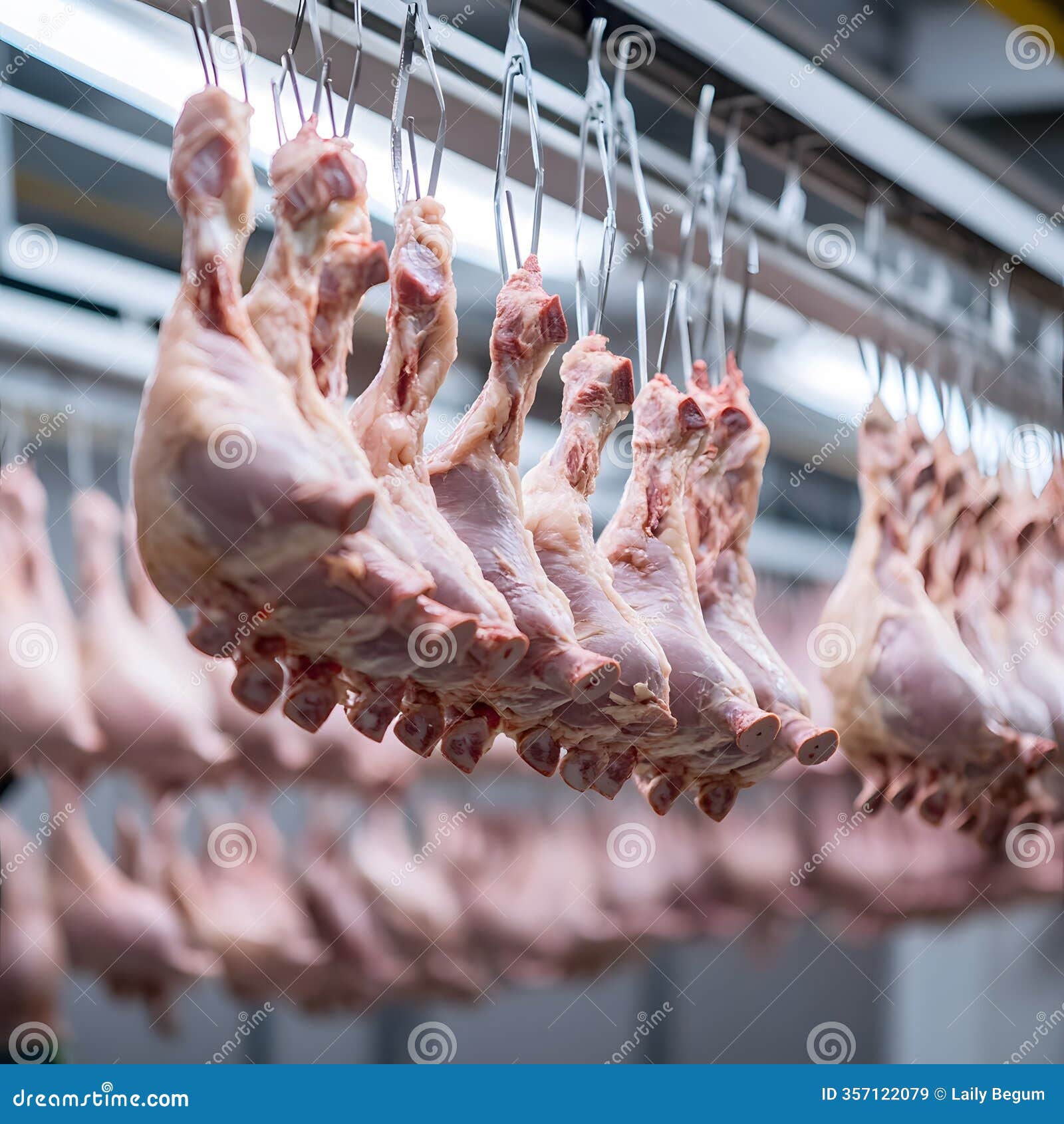 Rows of Raw Chicken Legs Hanging in Processing Plant Royalty Free Image ...