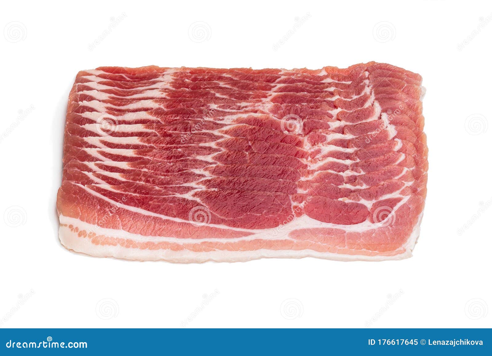 Rows of Raw Sliced Smoked Bacon Isolated on White Stock Image - Image ...