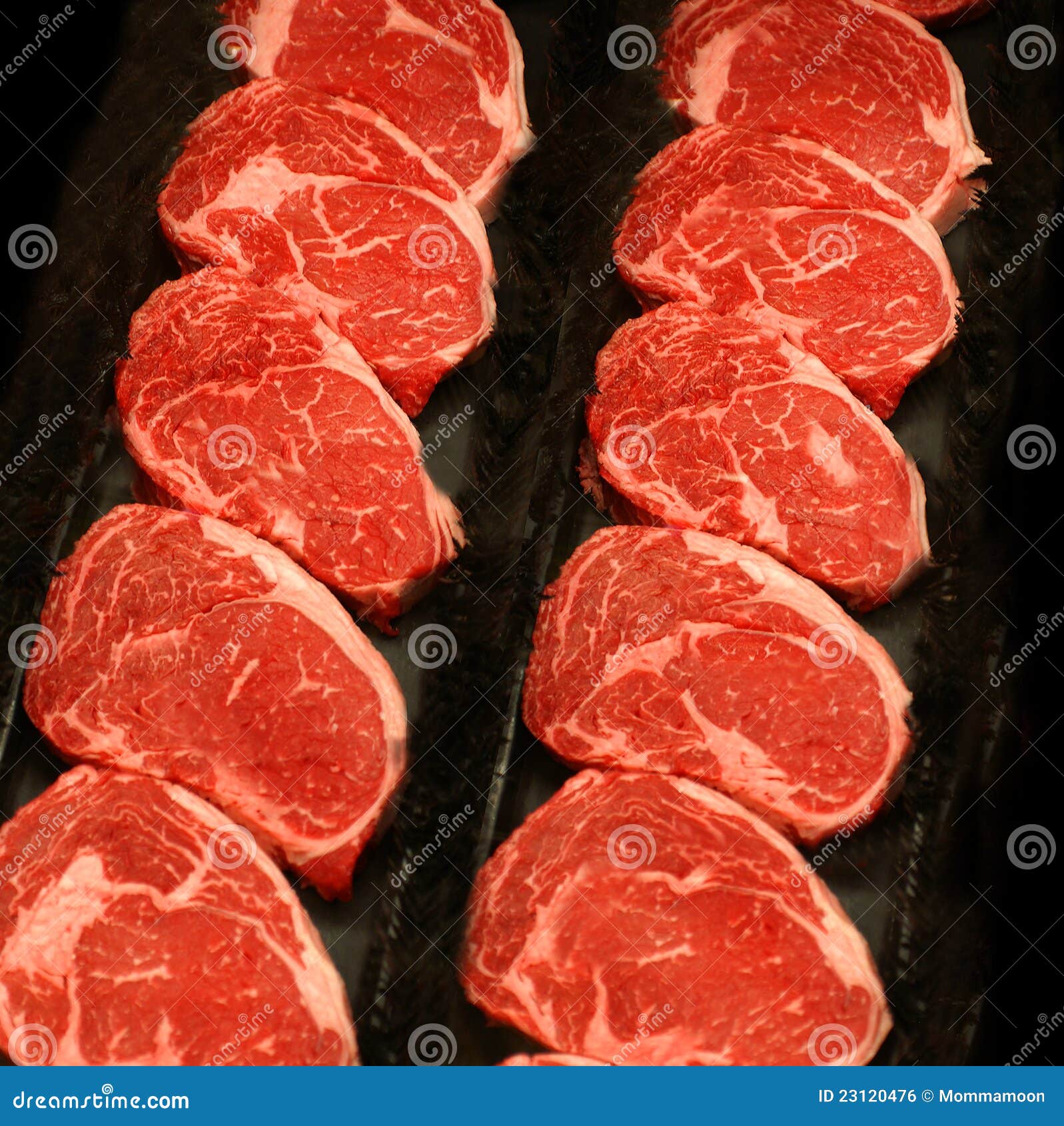 Rows of Raw Steaks in Meat Market Stock Photo - Image of eating, fresh ...