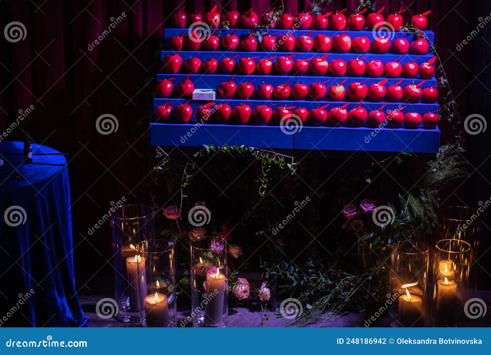 Rows of Red Apples at a Wedding Party Stock Photo - Image of valentine ...