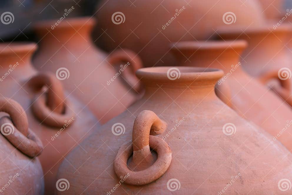 Rows of red clay pottery stock image. Image of close, handicraft - 2001347