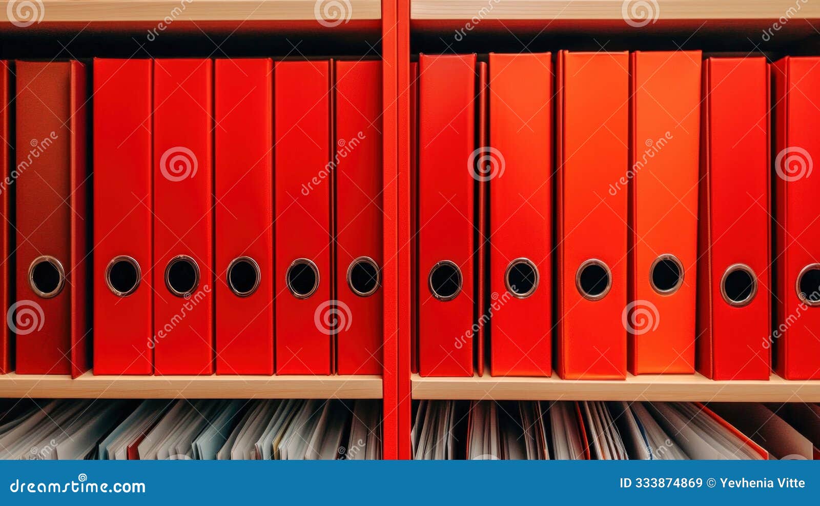 Rows of Red Document Folders in Office Archive Stock Illustration ...