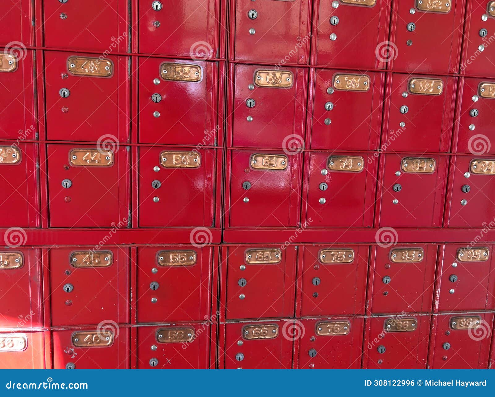 Rows of Red Metal Post Office Boxes on a Wall in the Post Office Stock ...