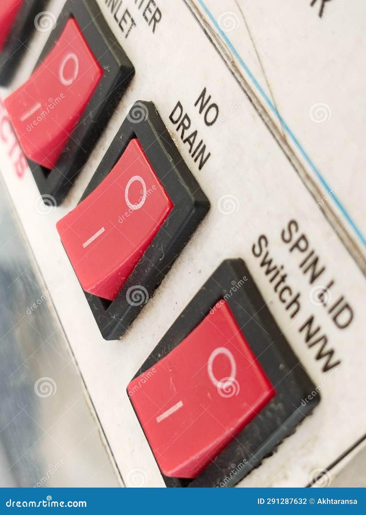 Rows of Red Power Switches in on Off Position, Black Frame Mains Supply ...