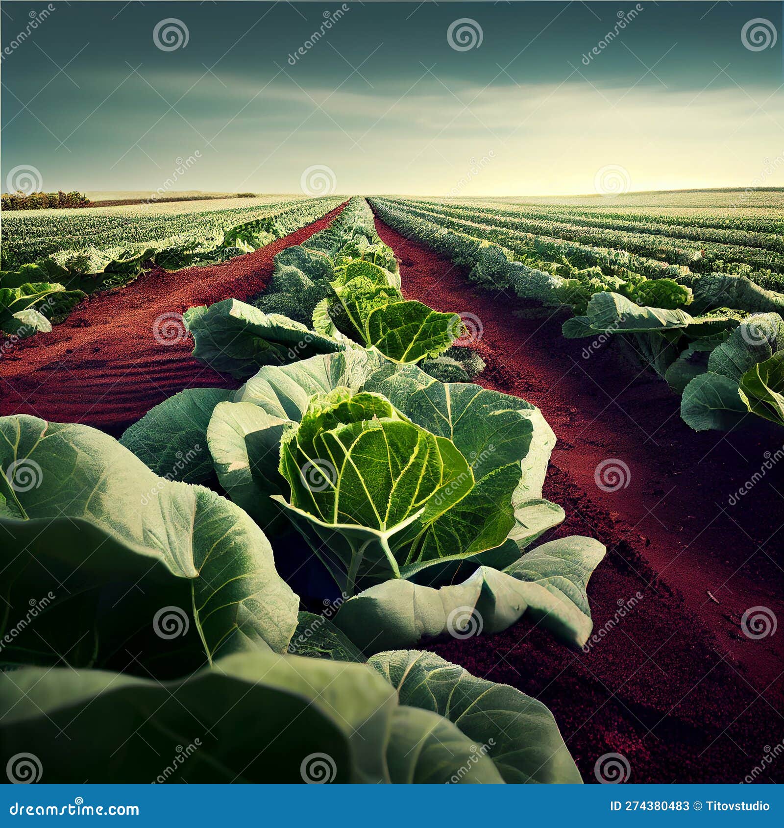 Rows of Red Ripe Cabbage on an Agricultural Farm Stock Illustration ...