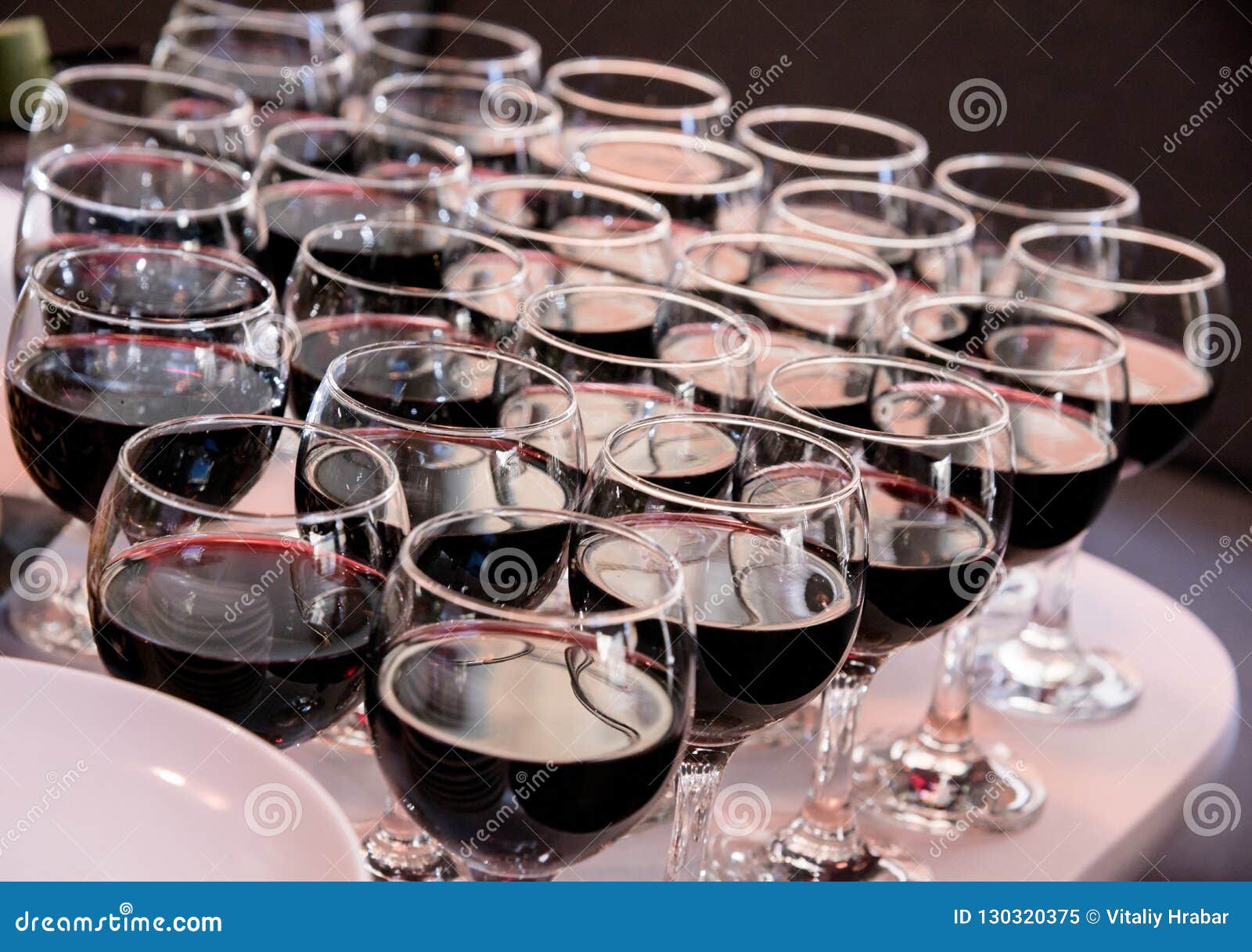 Rows of Red Wine Glasses for Party and Wedding Stock Image - Image of ...