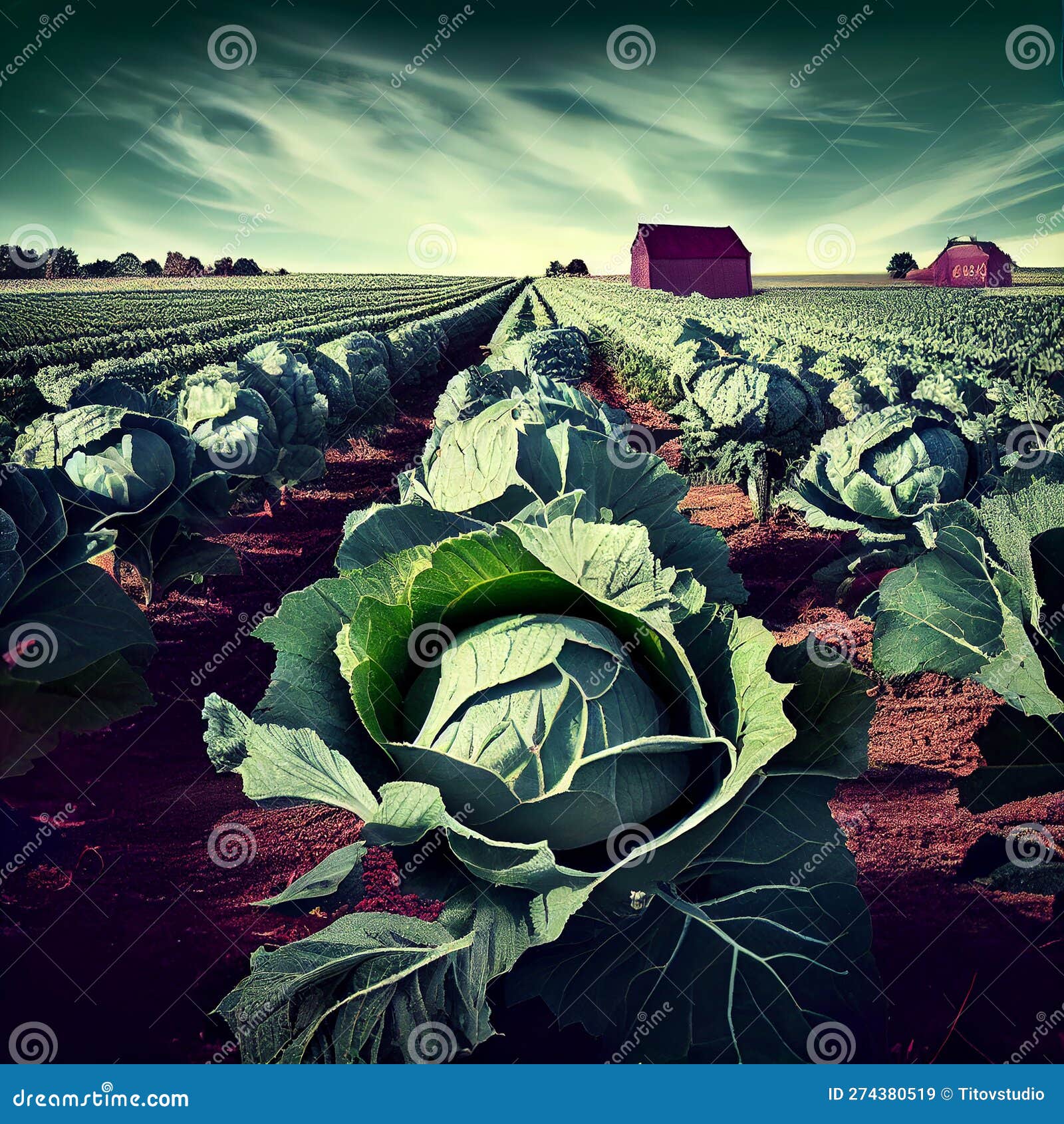 Rows of Ripe Cabbage on an Agricultural Farm Stock Illustration ...