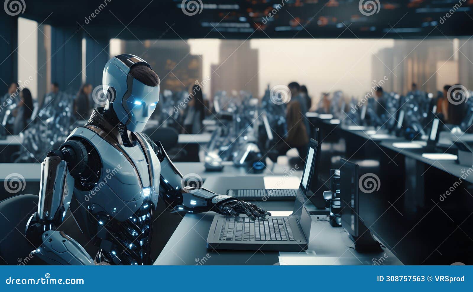 Robotic Workforce in High-Tech Office Stock Image - Image of humans ...