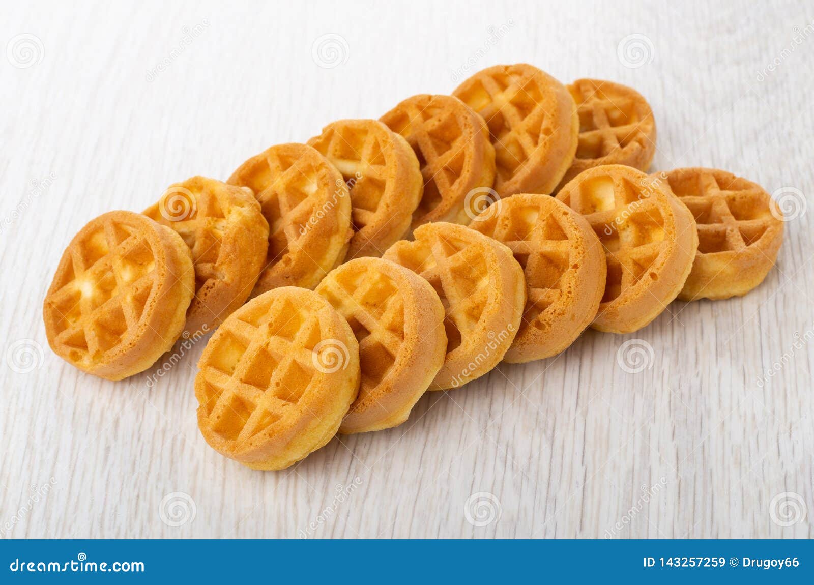 Rows of Round Waffles on Wooden Table Stock Image - Image of meal ...