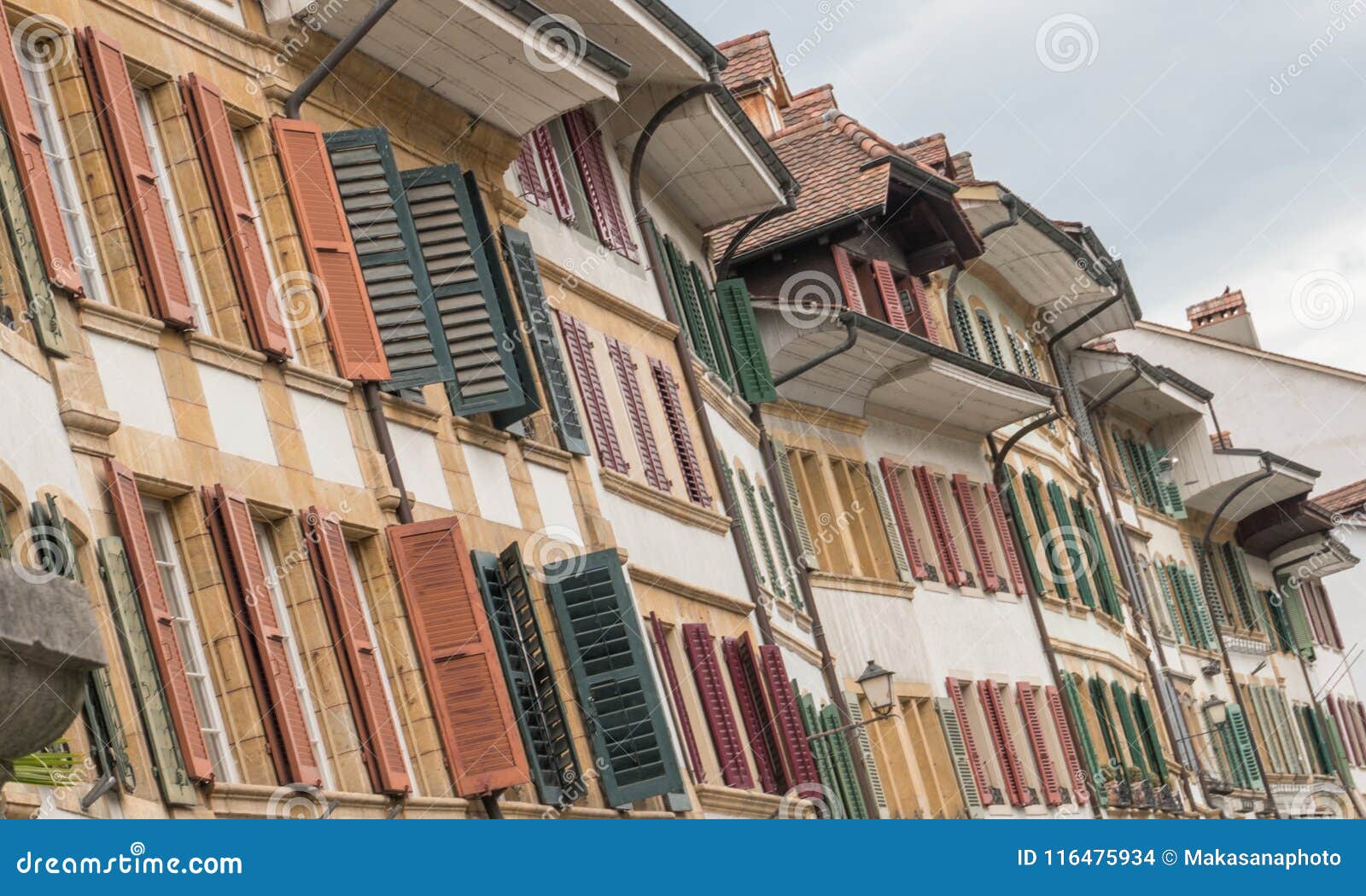 Rows upon Rows of Old House Fronts with Pretty Windows and Wooden ...