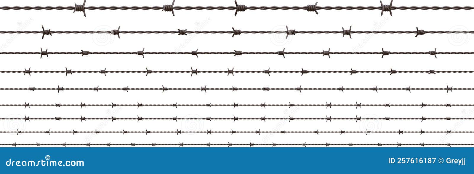 Rows of Rusty Barbed Wire with Different Scale. Front View Stock Image ...