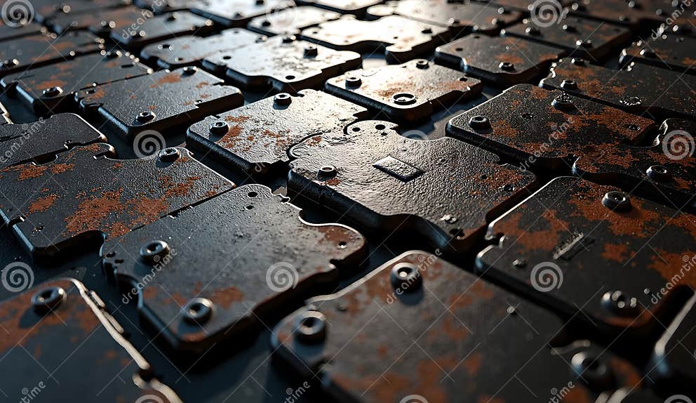 Rows of Rusty, Rectangular Metal Plates with Rounded Edges Generated ...
