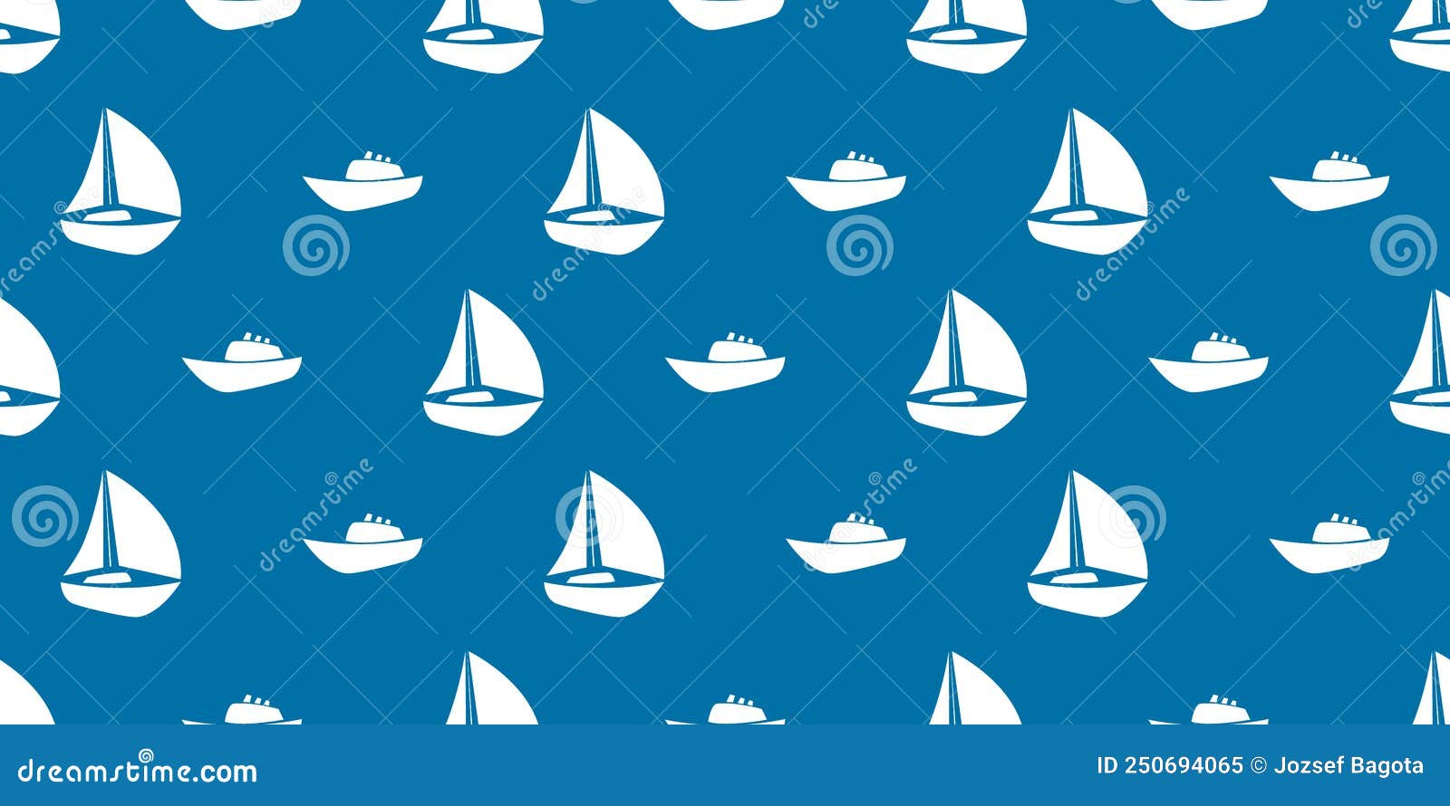 Rows of Sailing Boats and Ships on Blue Background, Seamless Texture ...