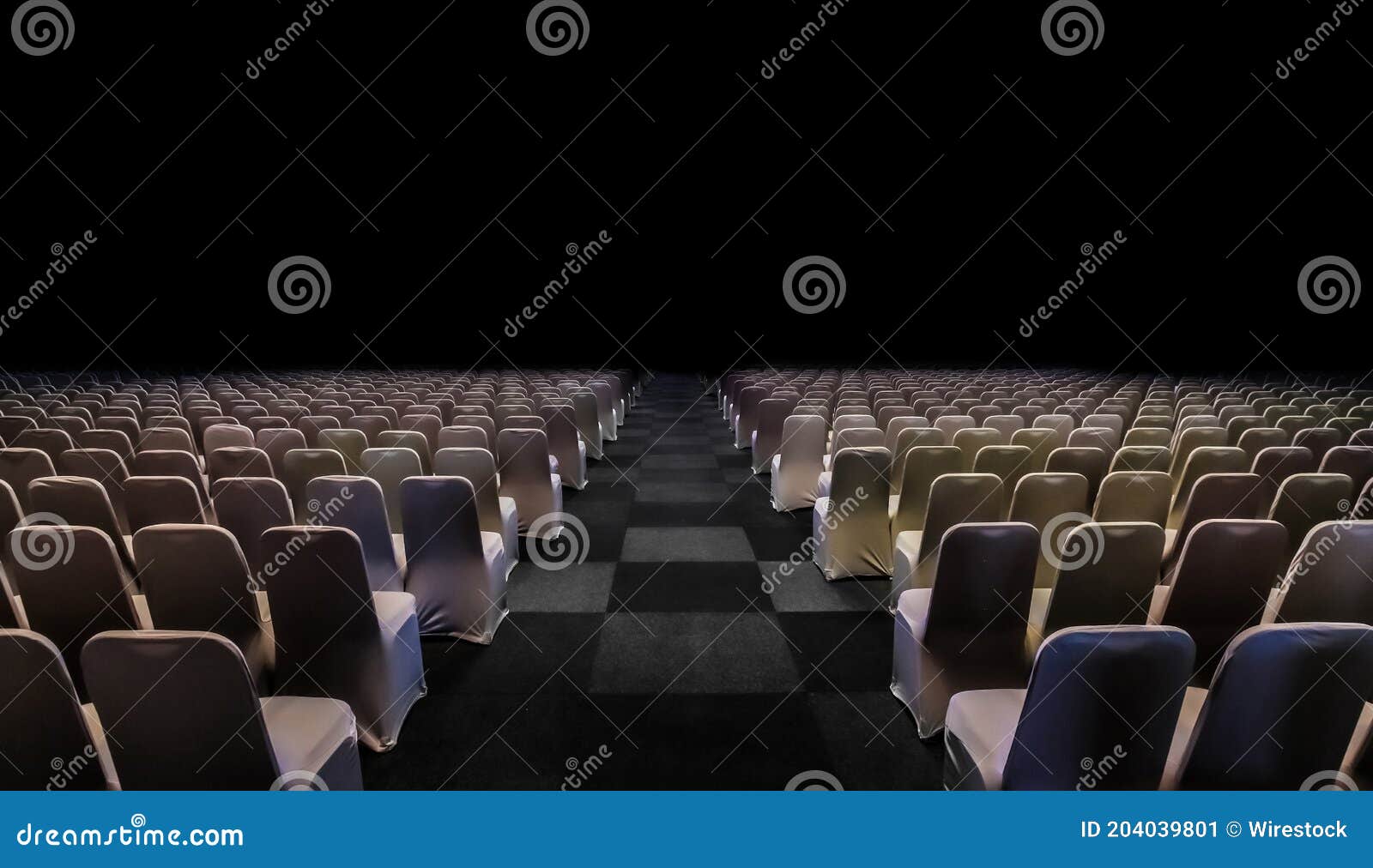 Rows of Seats at an Empty Dark Conference Center Stock Image - Image of ...