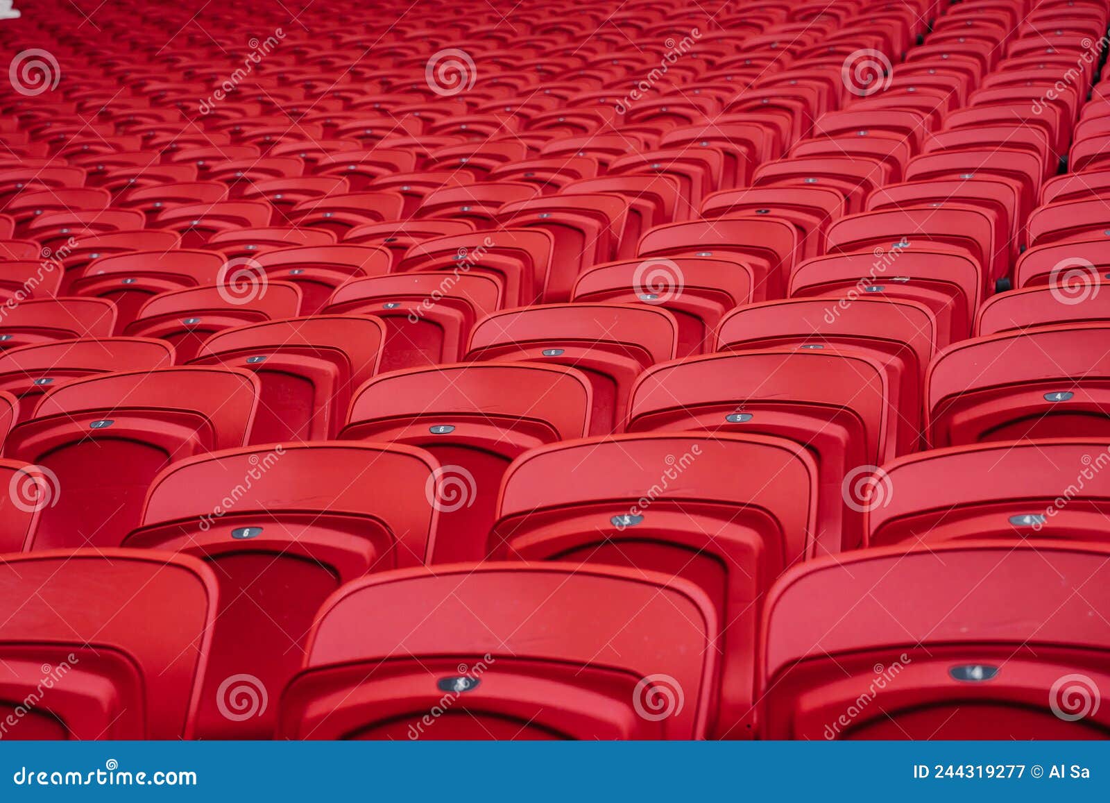 Rows of Seats in a Football Stadium. Bright Red Stadium Seats. Stock ...
