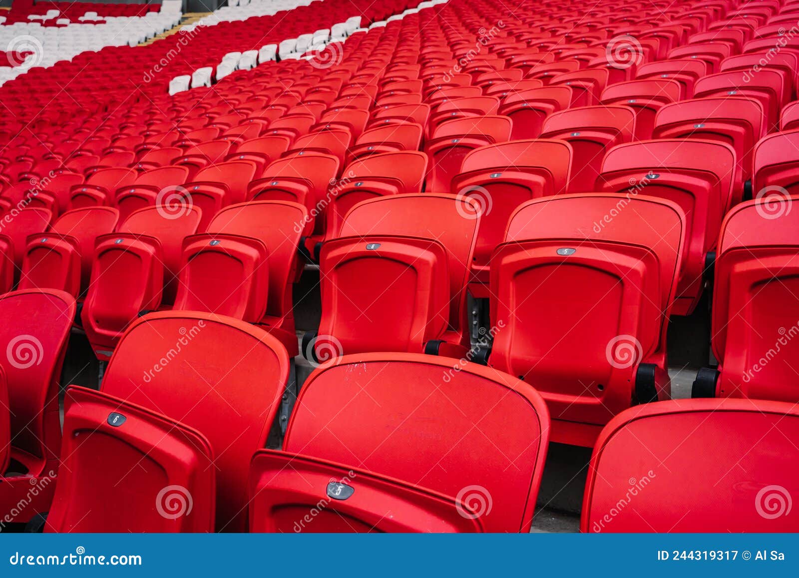 Rows of Seats in a Football Stadium. Bright Red Stadium Seats. Stock ...