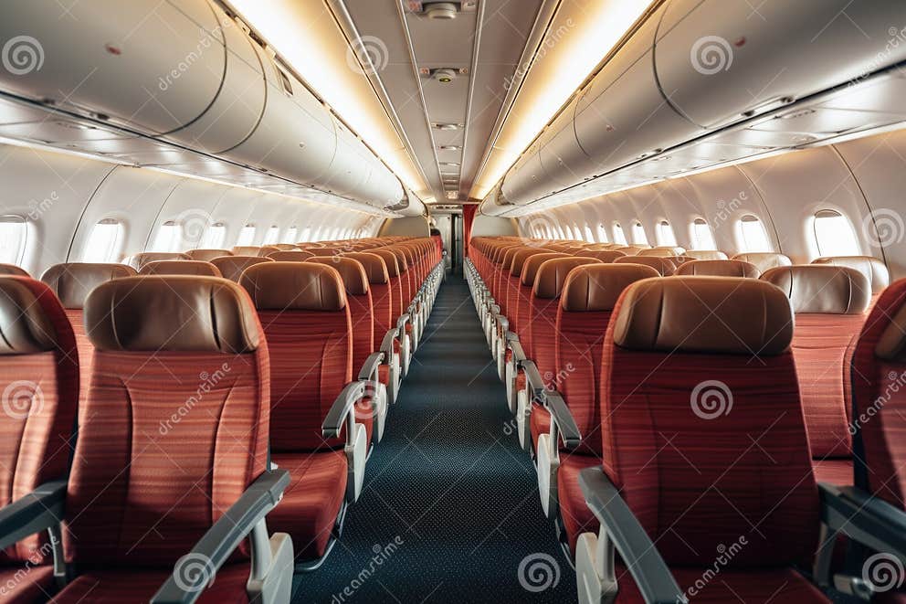 Rows of Seats Inside an Empty Commercial Airplane Stock Image - Image ...