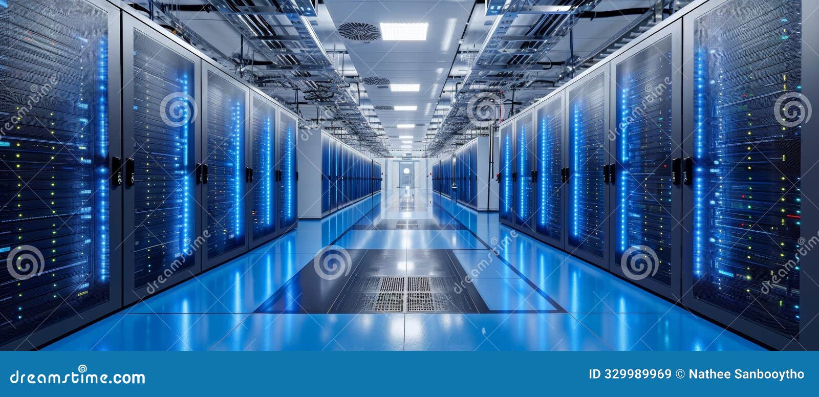 Rows of Server Racks in a Data Center with Blue Lights Stock ...