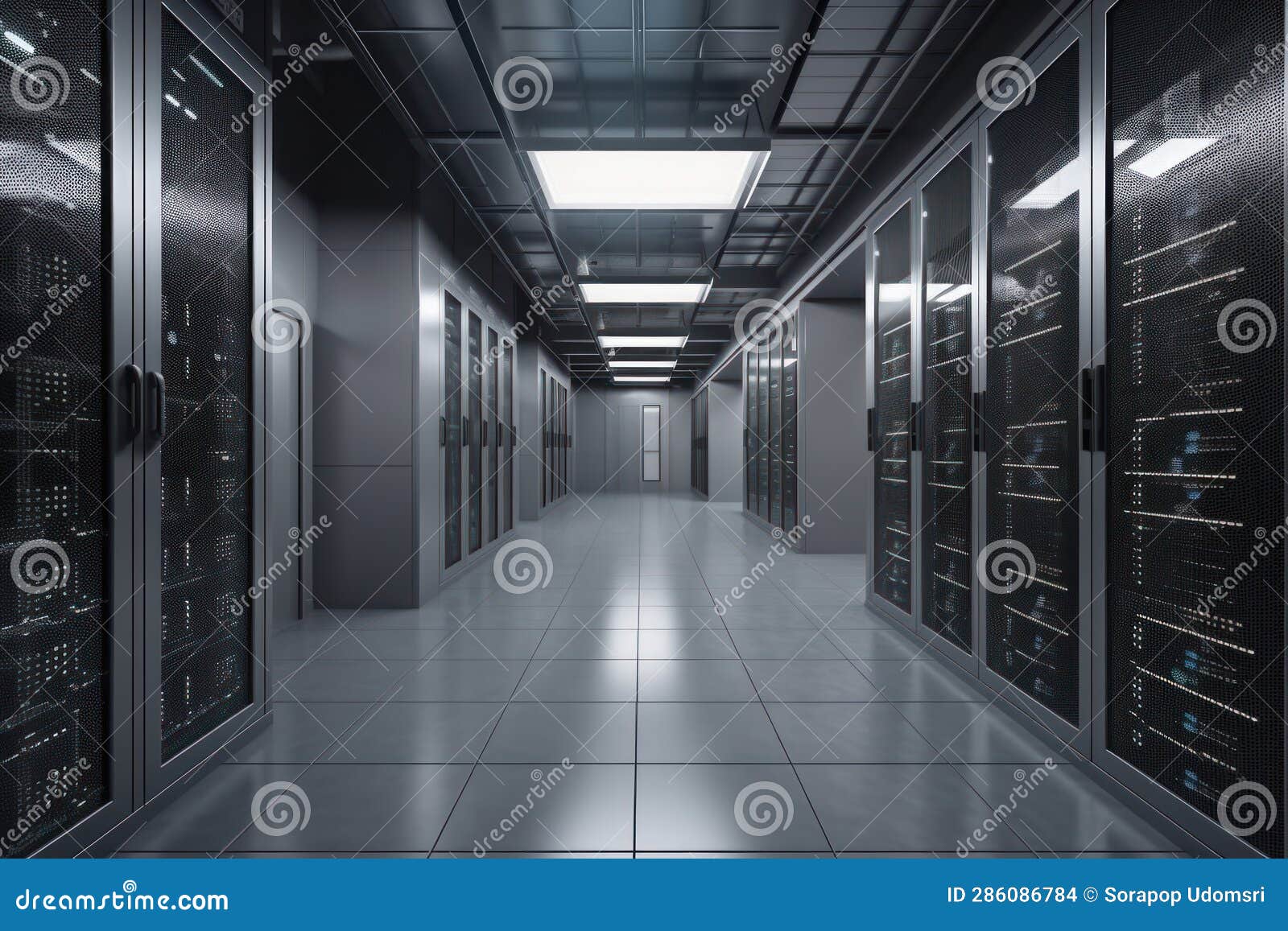 Rows of Server Racks in a Data Center Hallway Stock Illustration ...