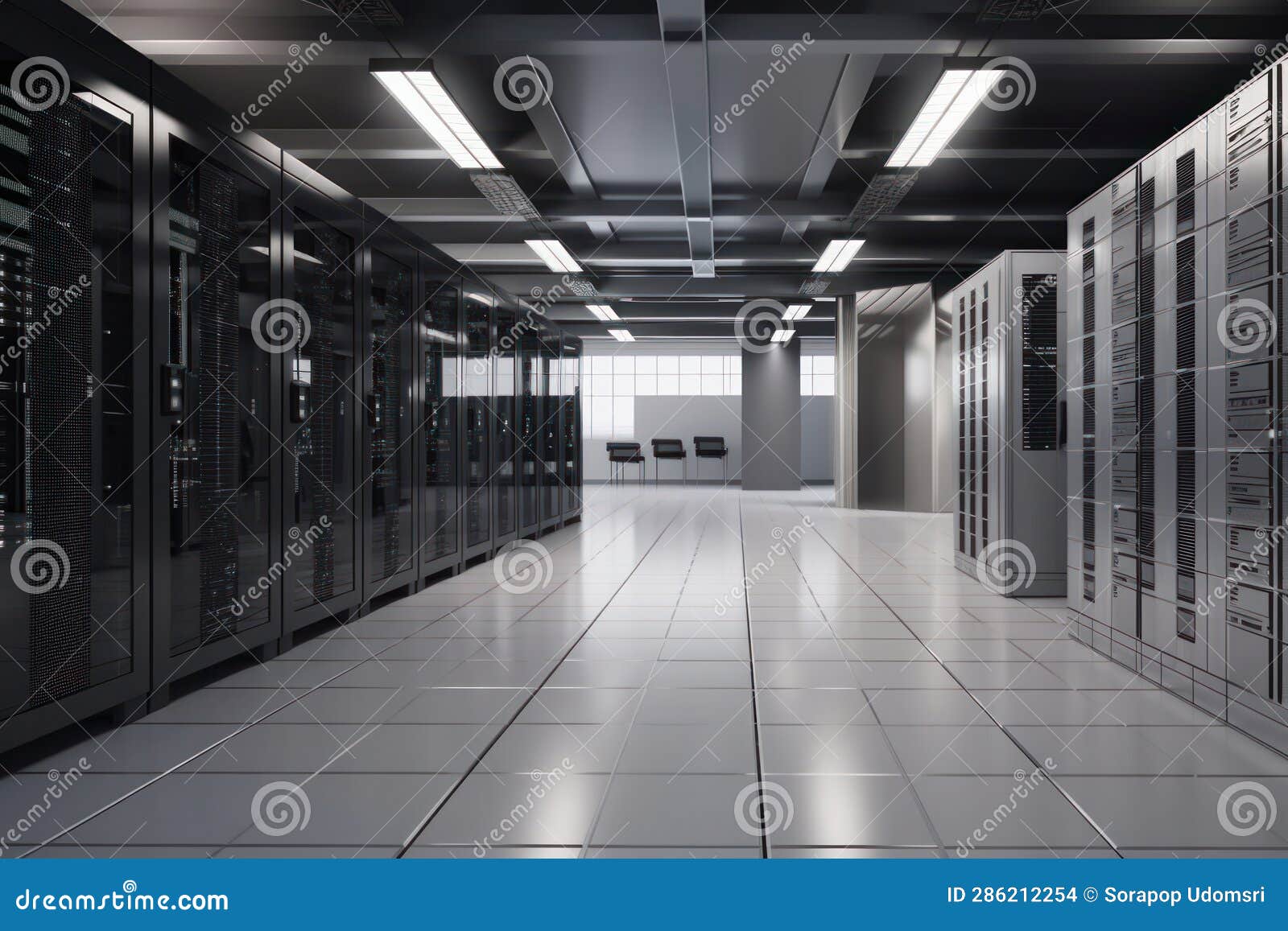 Rows of Server Racks in a Data Center Hallway Stock Illustration ...