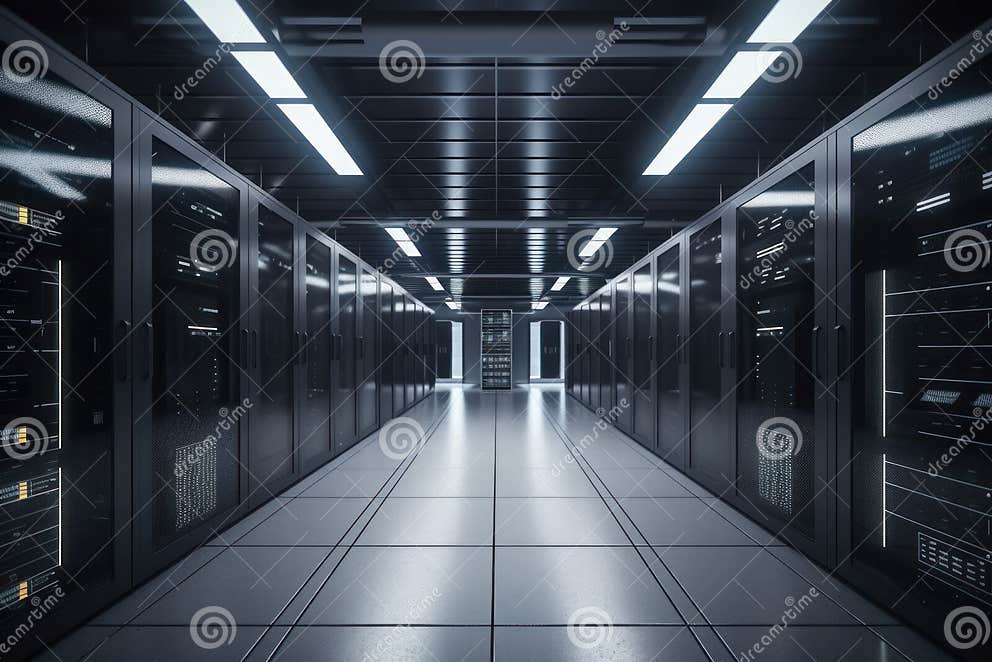 Rows of Server Racks in a Data Center Hallway Stock Illustration ...
