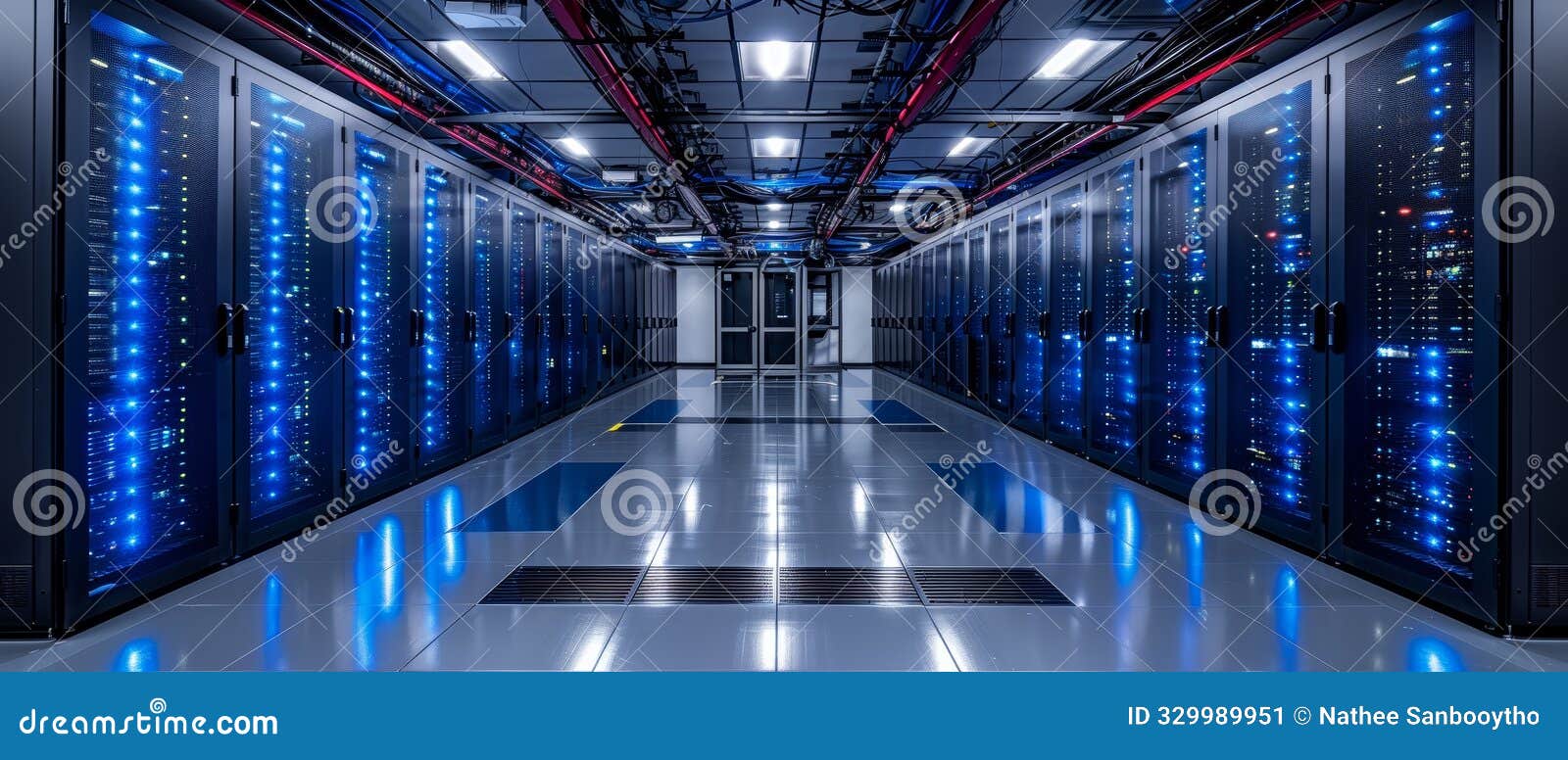 Rows of Server Racks in a Data Center Hallway Stock Illustration ...
