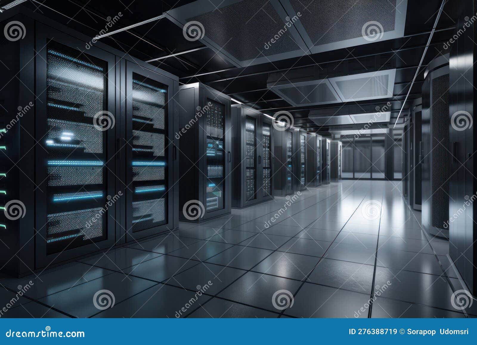 Rows of Server Racks in a Data Center Hallway Stock Illustration ...