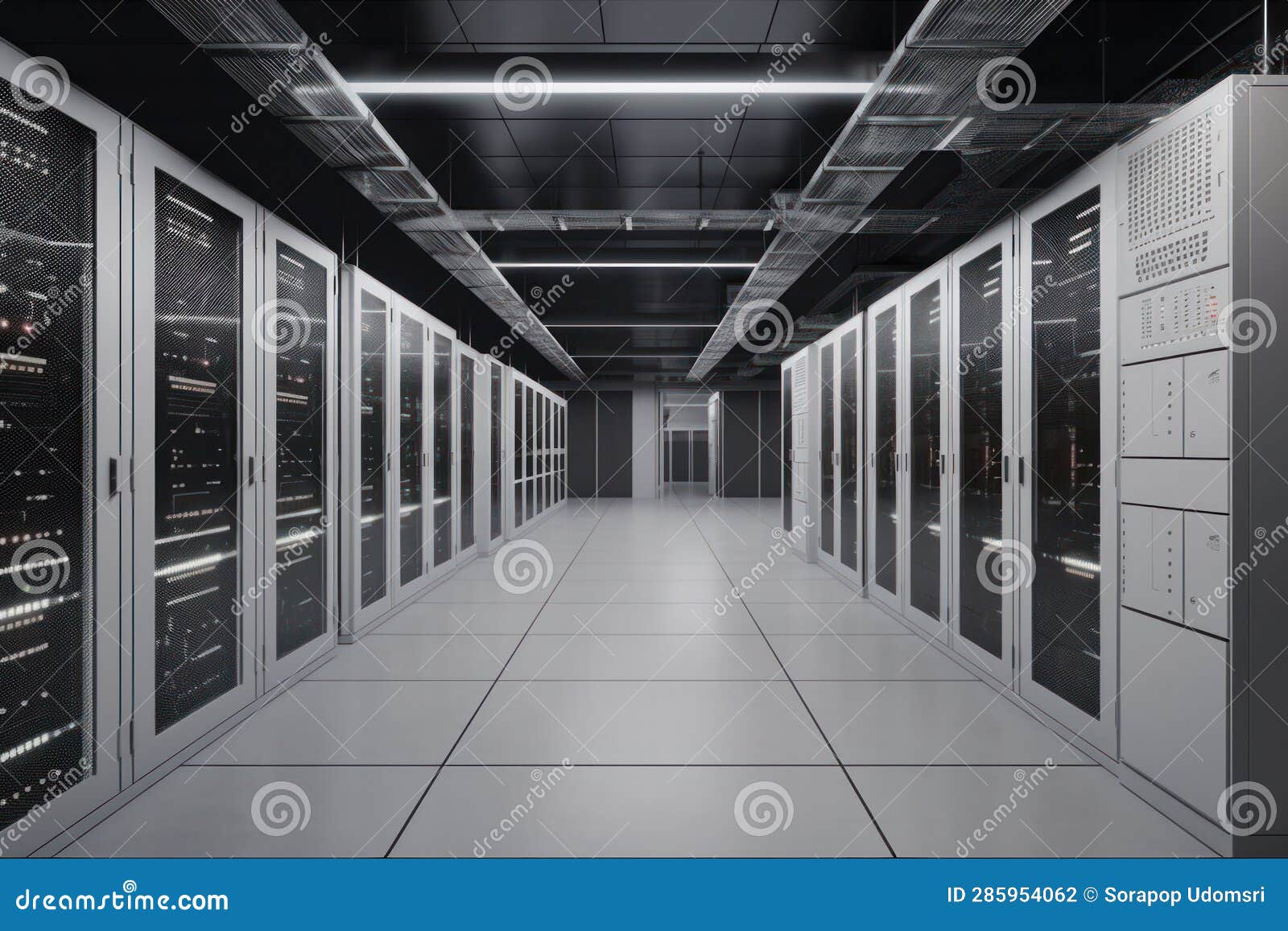 Rows of Server Racks in a Data Center Hallway Stock Illustration ...