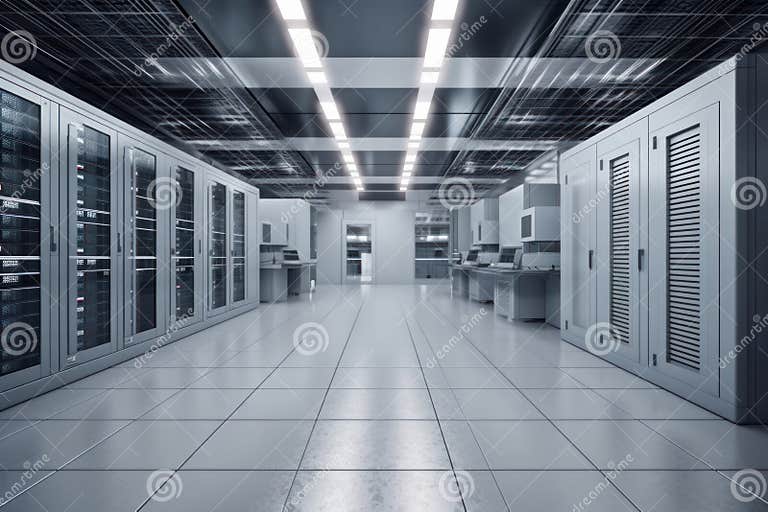 Rows of Server Racks in a Data Center Hallway Stock Illustration ...