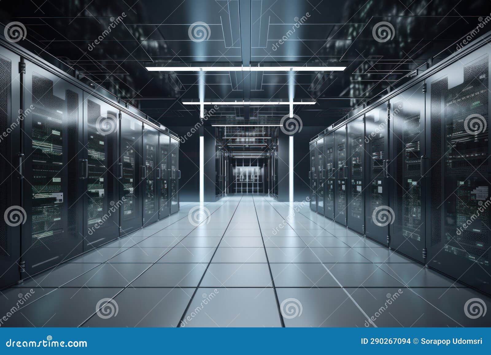 Rows of Server Racks in a Data Center Hallway Stock Photo - Image of ...