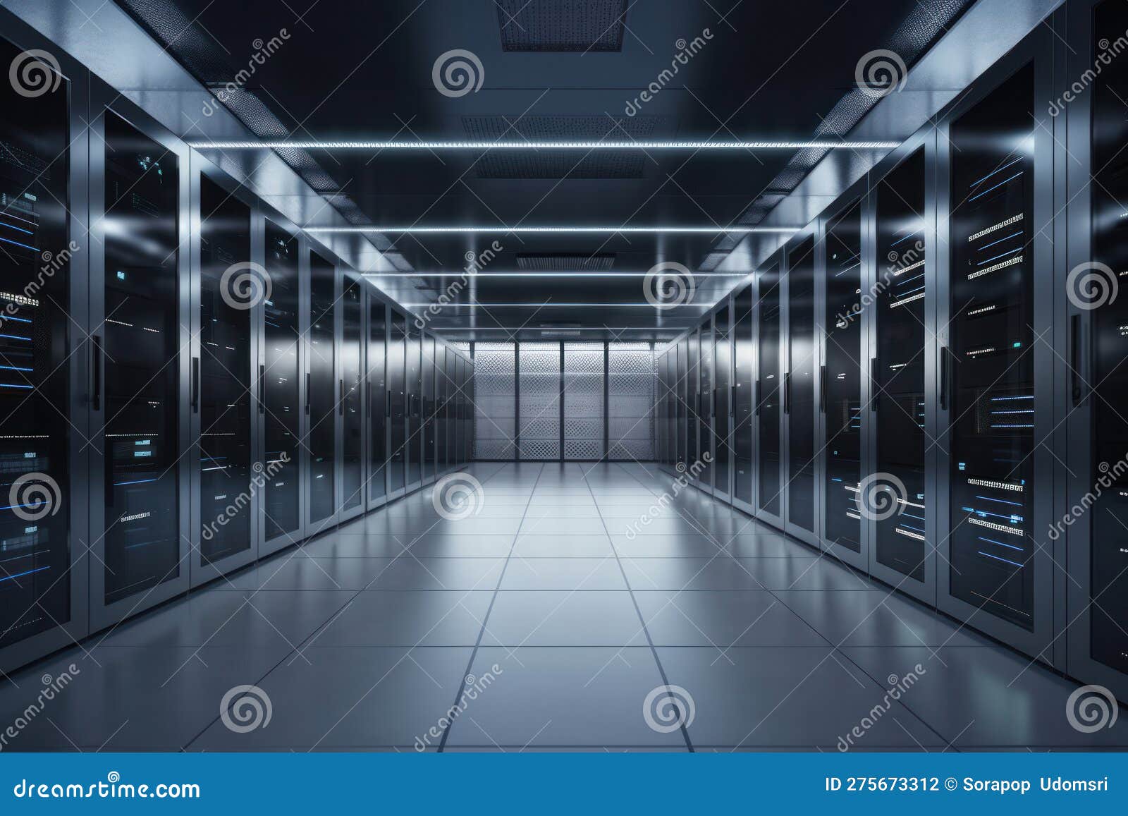 Rows of Server Racks in a Data Center Hallway Stock Illustration ...