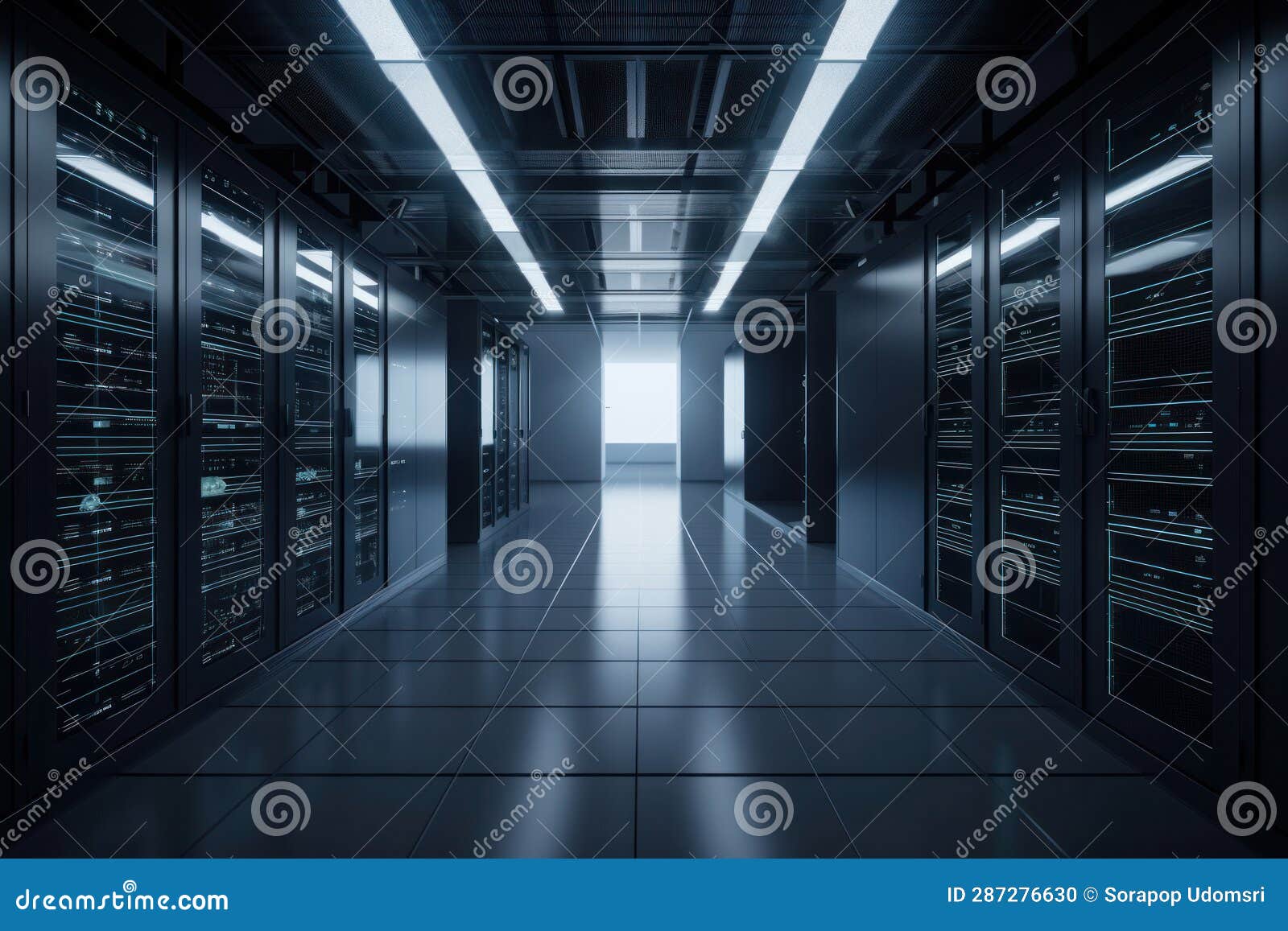 Rows of Server Racks in a Data Center Hallway Stock Illustration ...