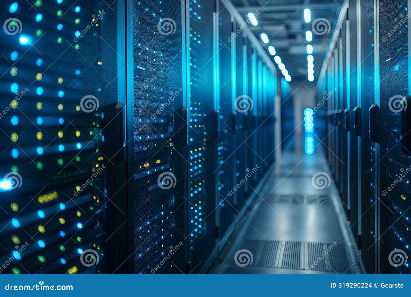 Data Center with LED Lights in Blue Tones Stock Photo - Image of ...