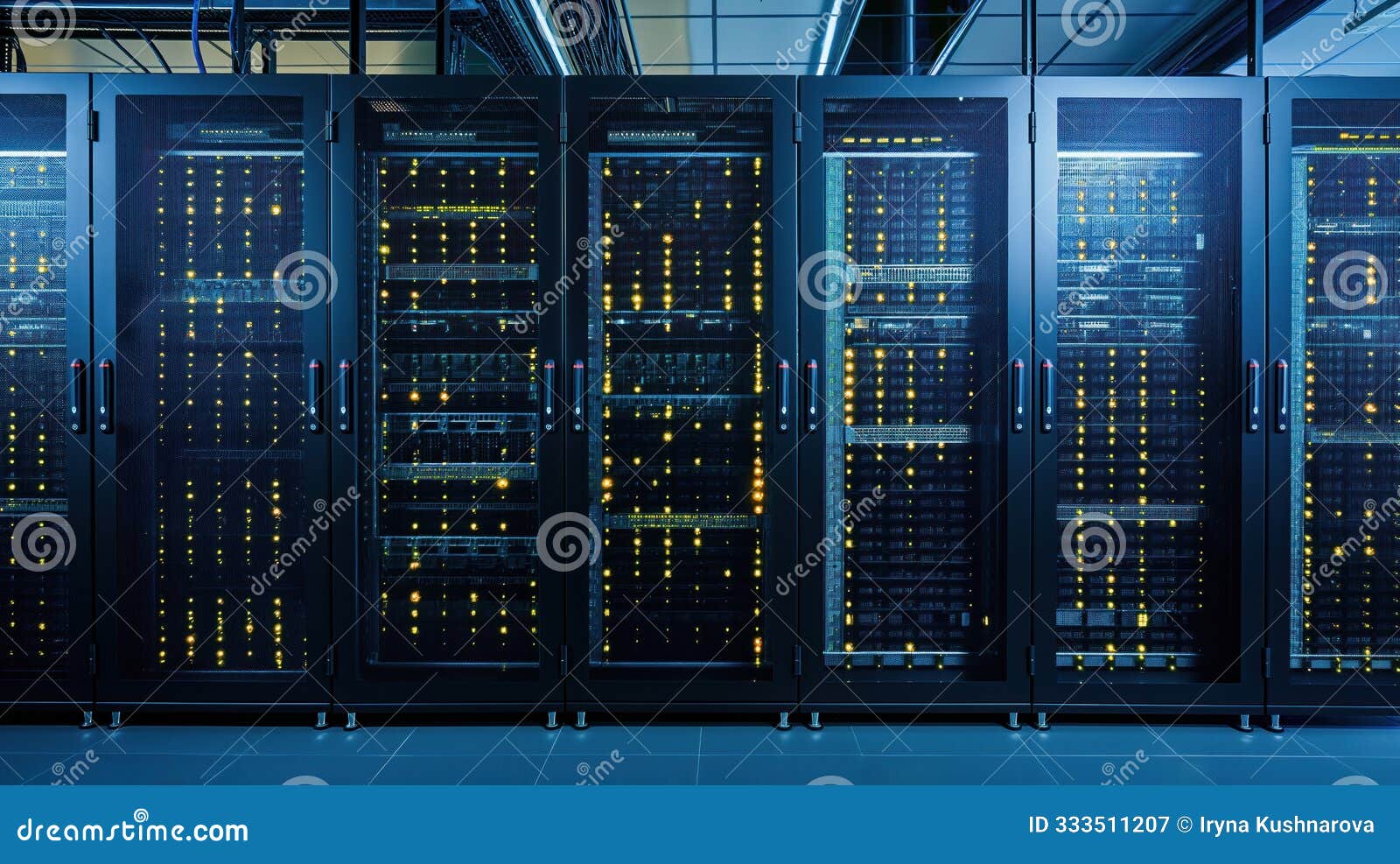 Rows of Server Racks in Modern Data Center with Operational Servers ...