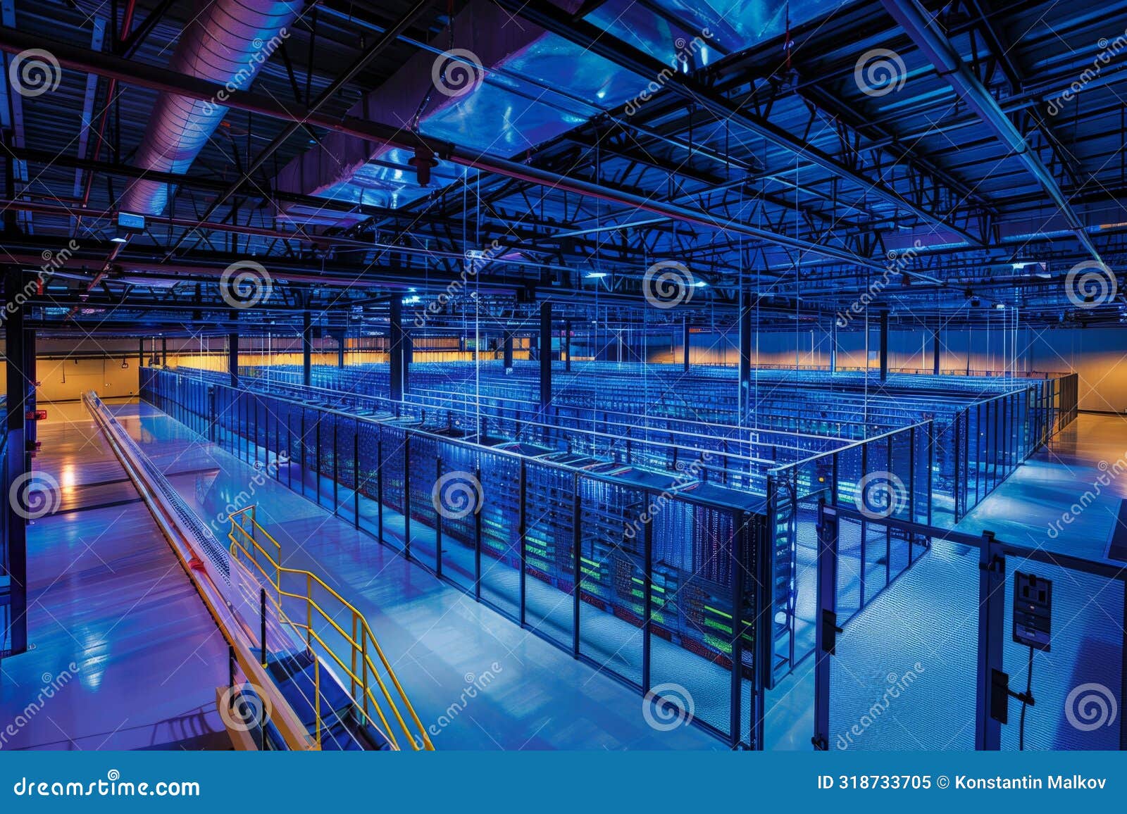 Rows of Servers Fill a Long Building Hallway in a Data Center Stock ...