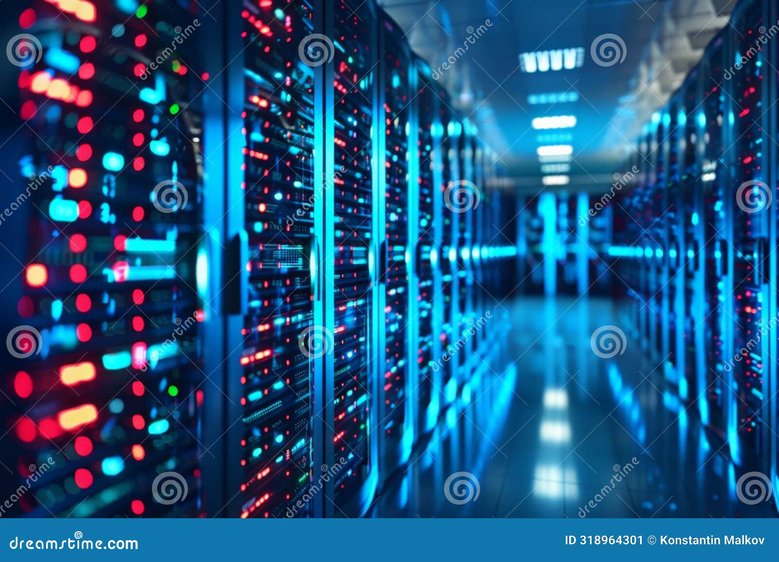 Rows of Servers Fill a Long Building Hallway in a Data Center Stock ...