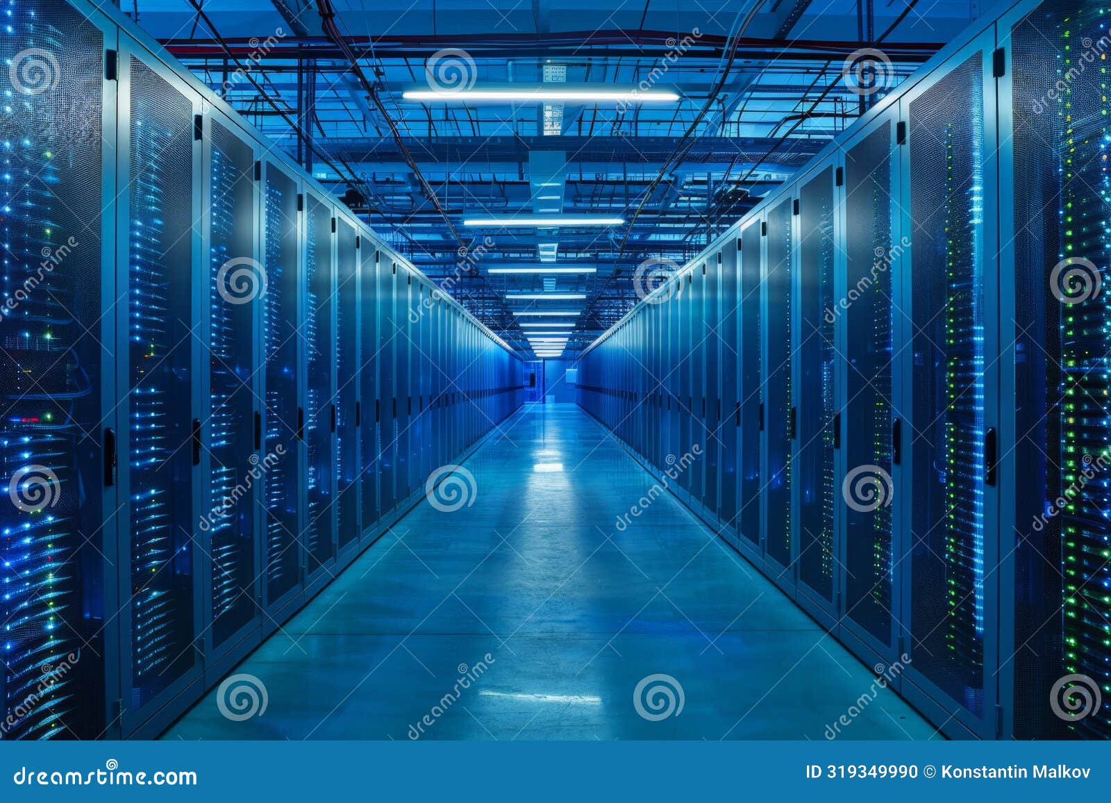 Rows of Servers Fill a Long Building Hallway in a Data Center Stock ...