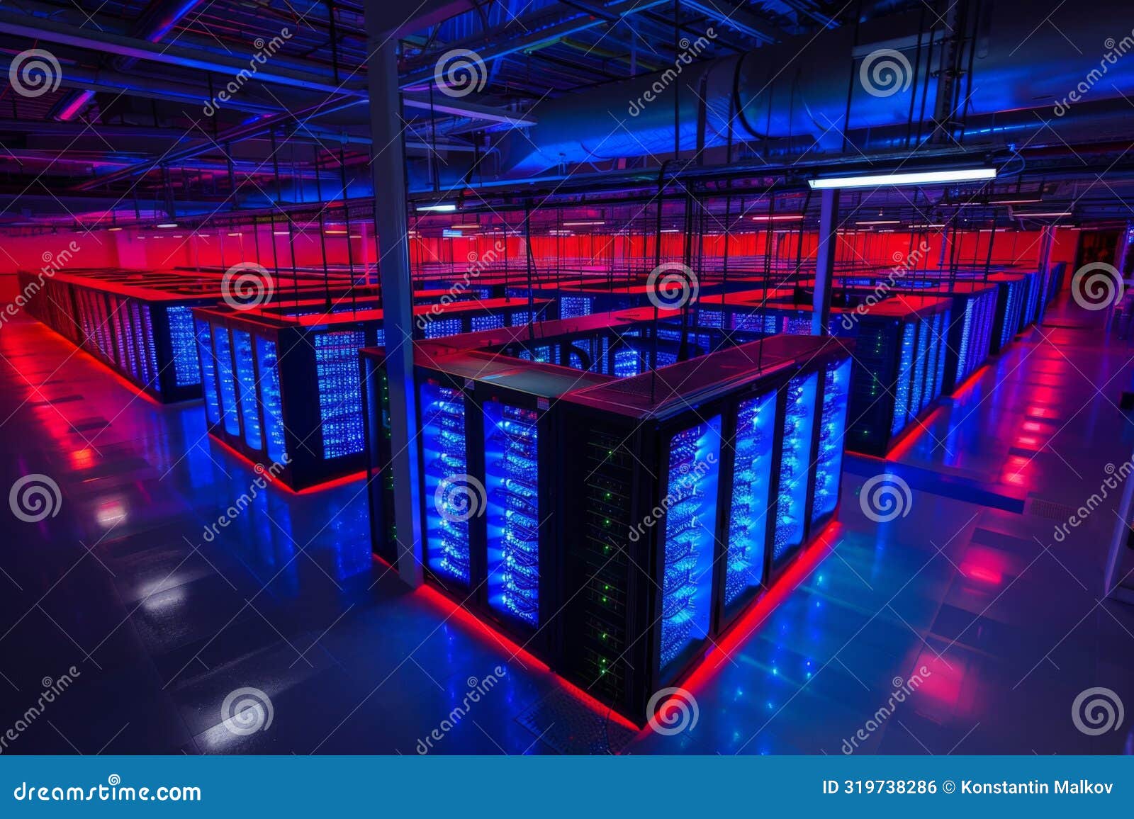 Rows of Servers Fill a Long Building Hallway in a Data Center Stock ...
