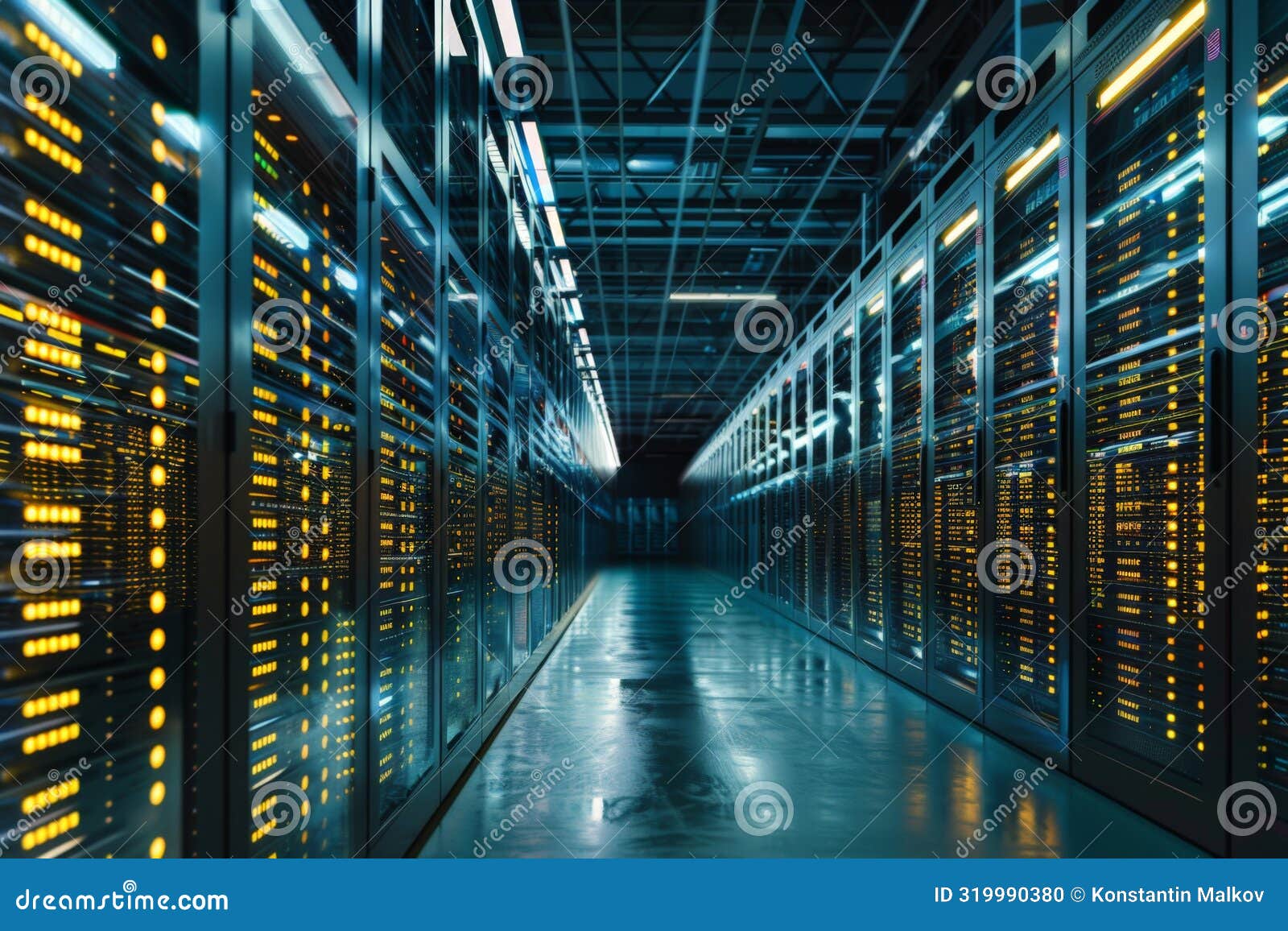 Rows of Servers Fill a Long Building Hallway in a Data Center Stock ...
