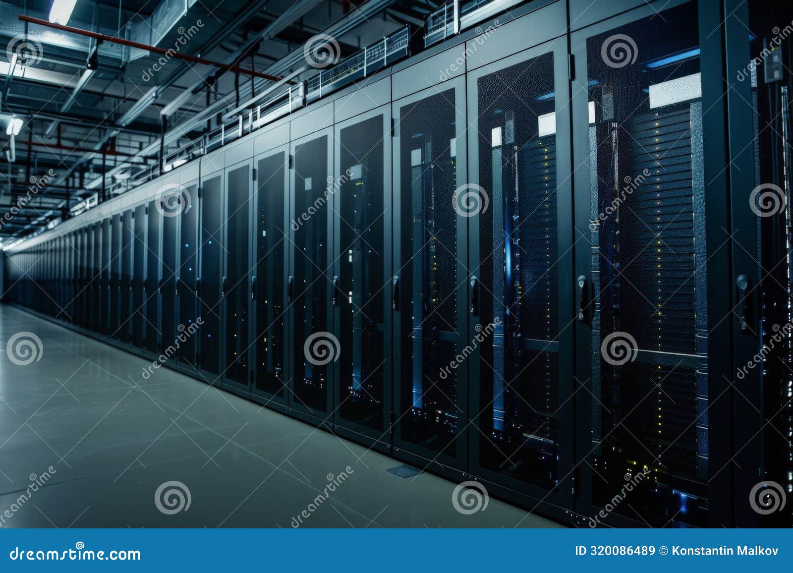 Rows of Servers Fill a Long Building Hallway in a Data Center Stock ...