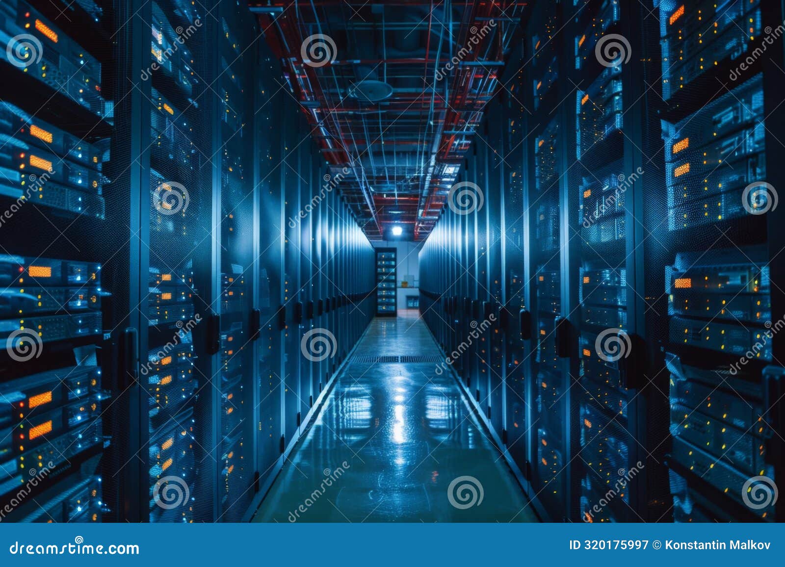 Rows of Servers Fill a Long Building Hallway in a Data Center Stock ...
