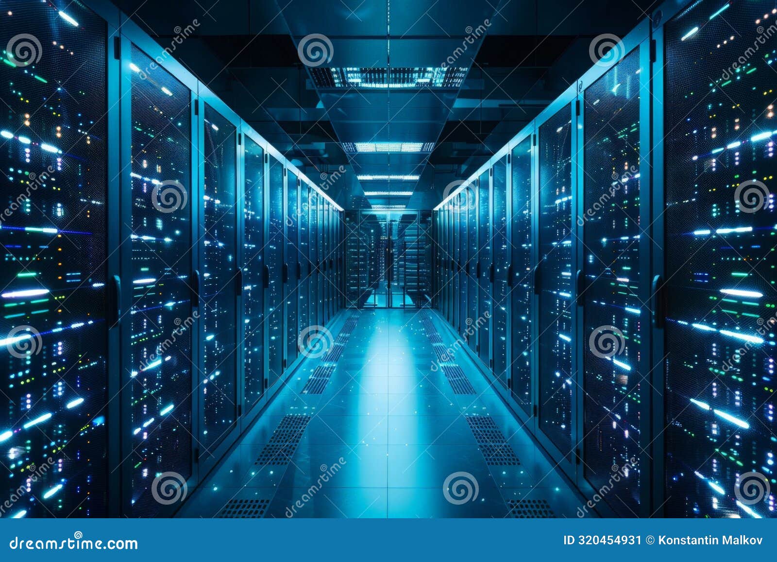 Rows of Servers Fill a Long Building Hallway in a Data Center Stock ...