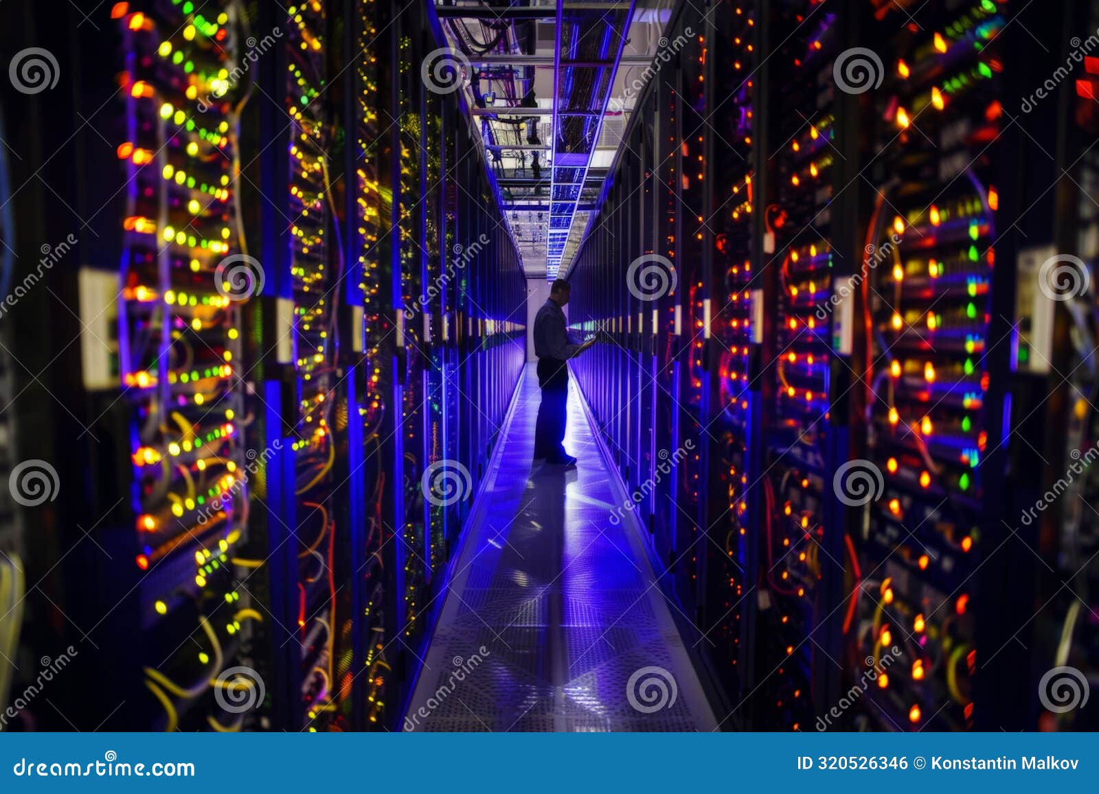 Rows of Servers Fill a Long Building Hallway in a Data Center Stock ...